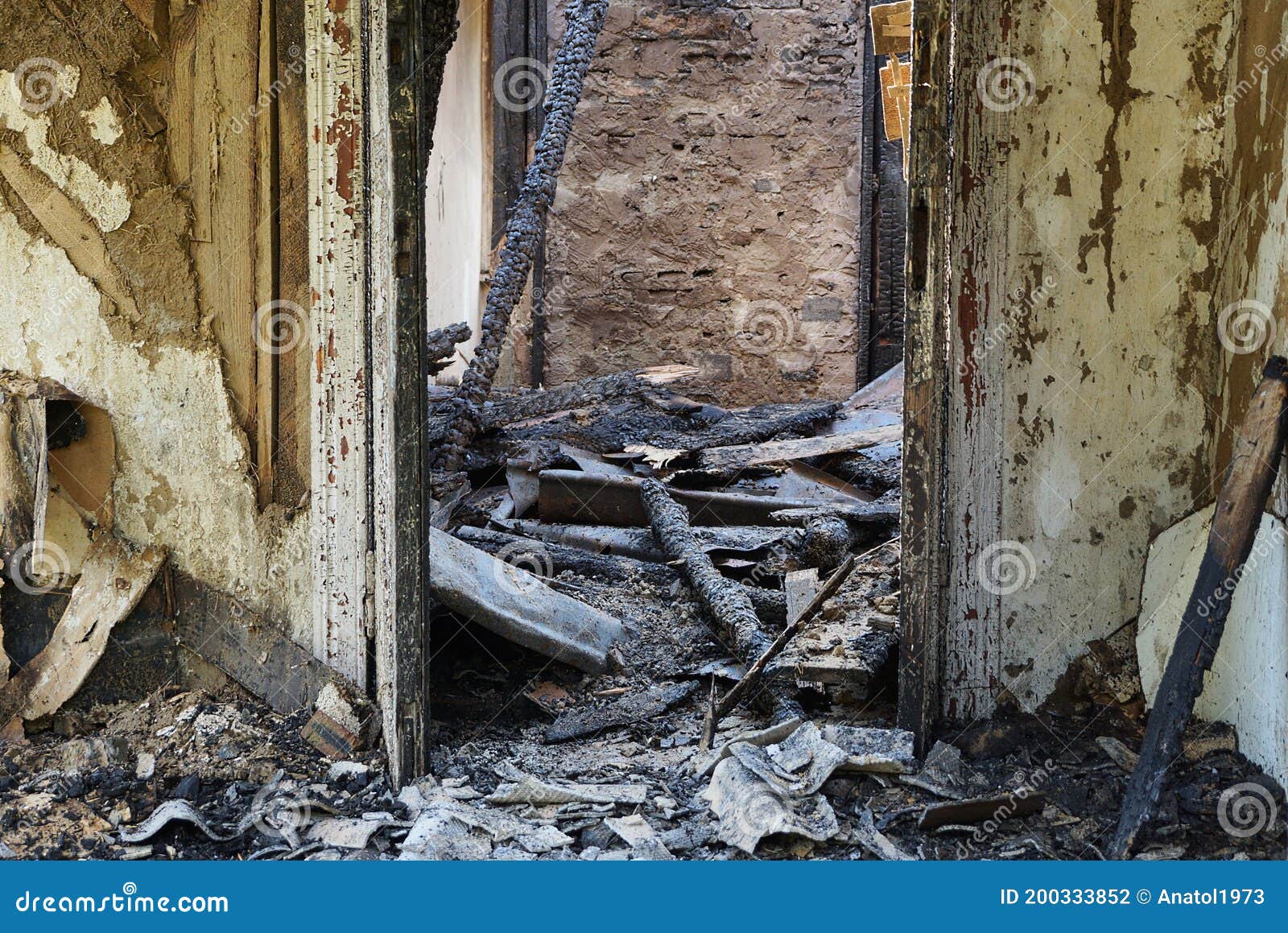 Part of a Burnt Destroyed Room with an Empty Door Frame Stock Photo ...