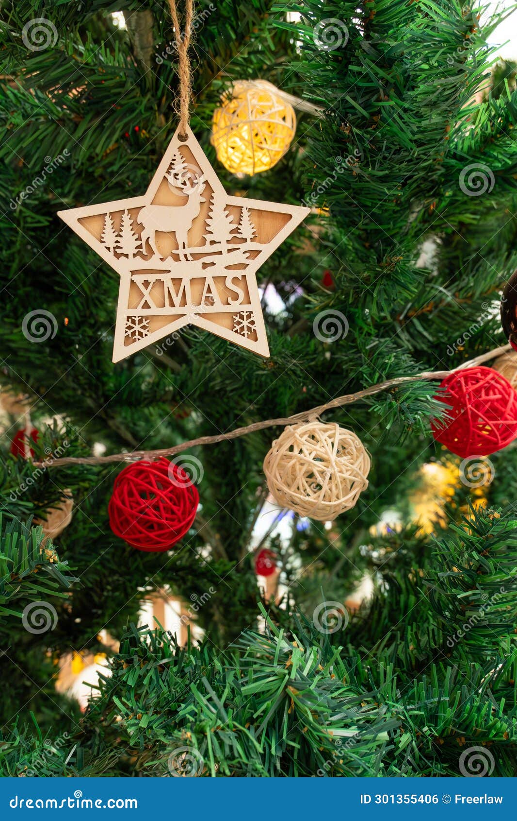Part of Christmas Tree with Decorations Close Up Vertical Composition ...