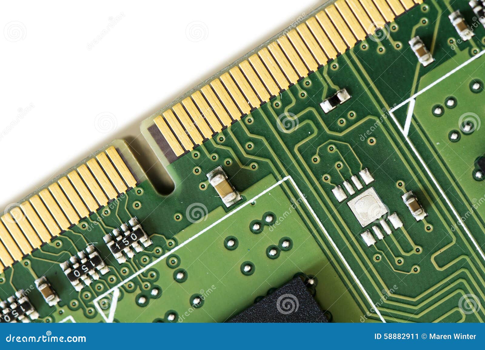 Part of a Computer Ram Memory Barrette Over White, Macro Shot Stock ...