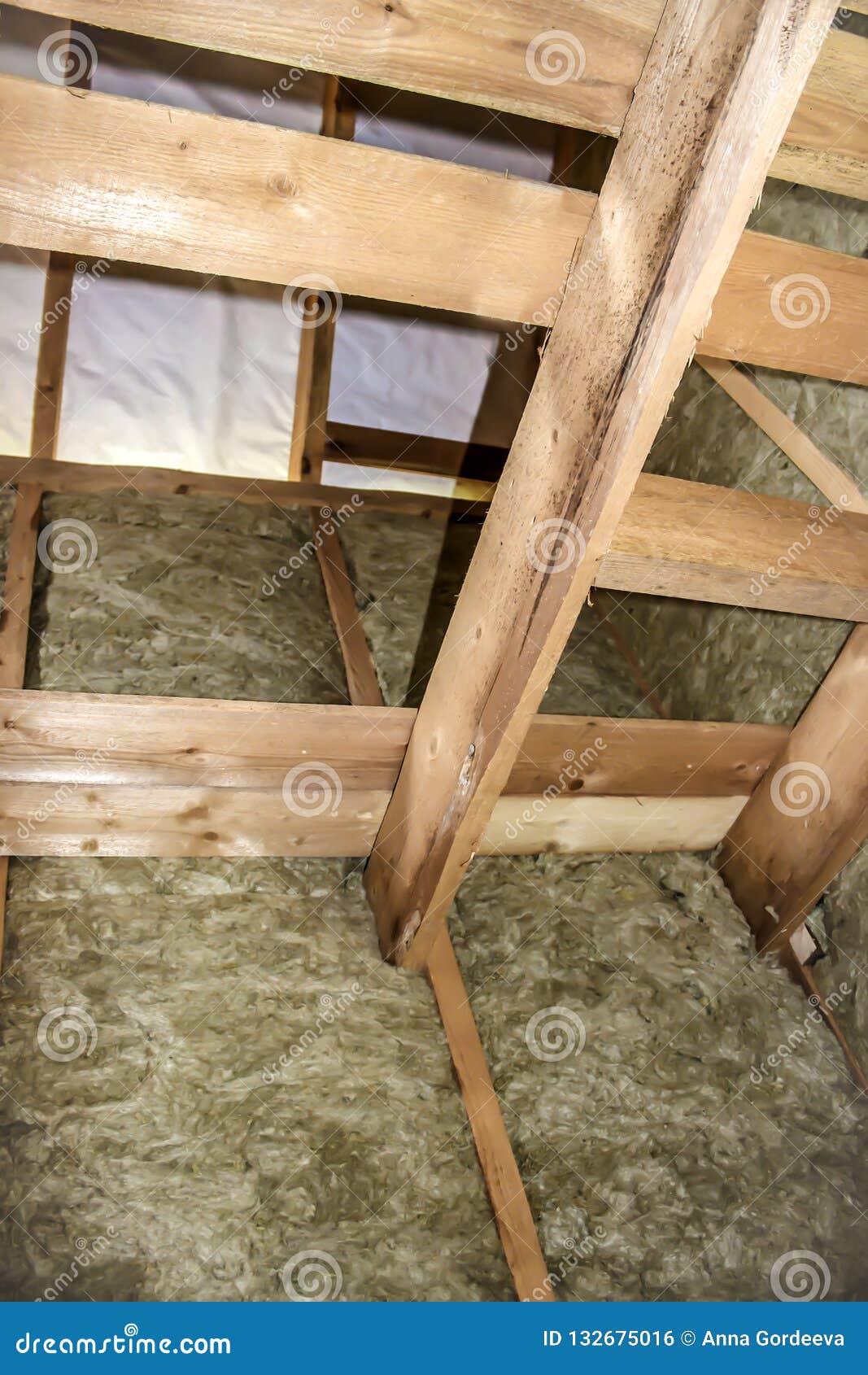 Part of Construction of Ceiling Insulation. Rock Wool. Stock Photo ...