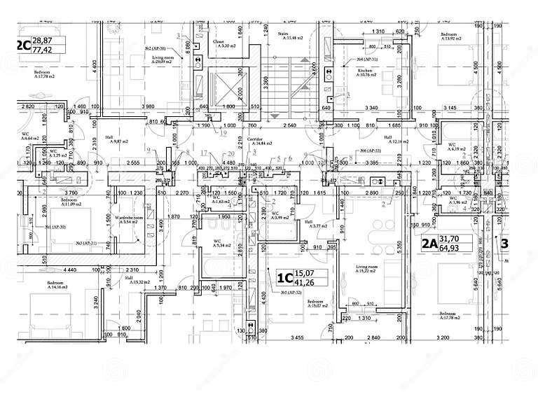 Part of a Detailed Architectural Plan, Floor Plan, Layout, Blueprint ...