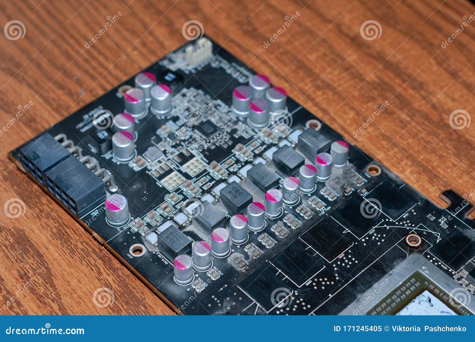 Part of Disassembled Graphics Card for Computer on Wooden Surface Stock ...
