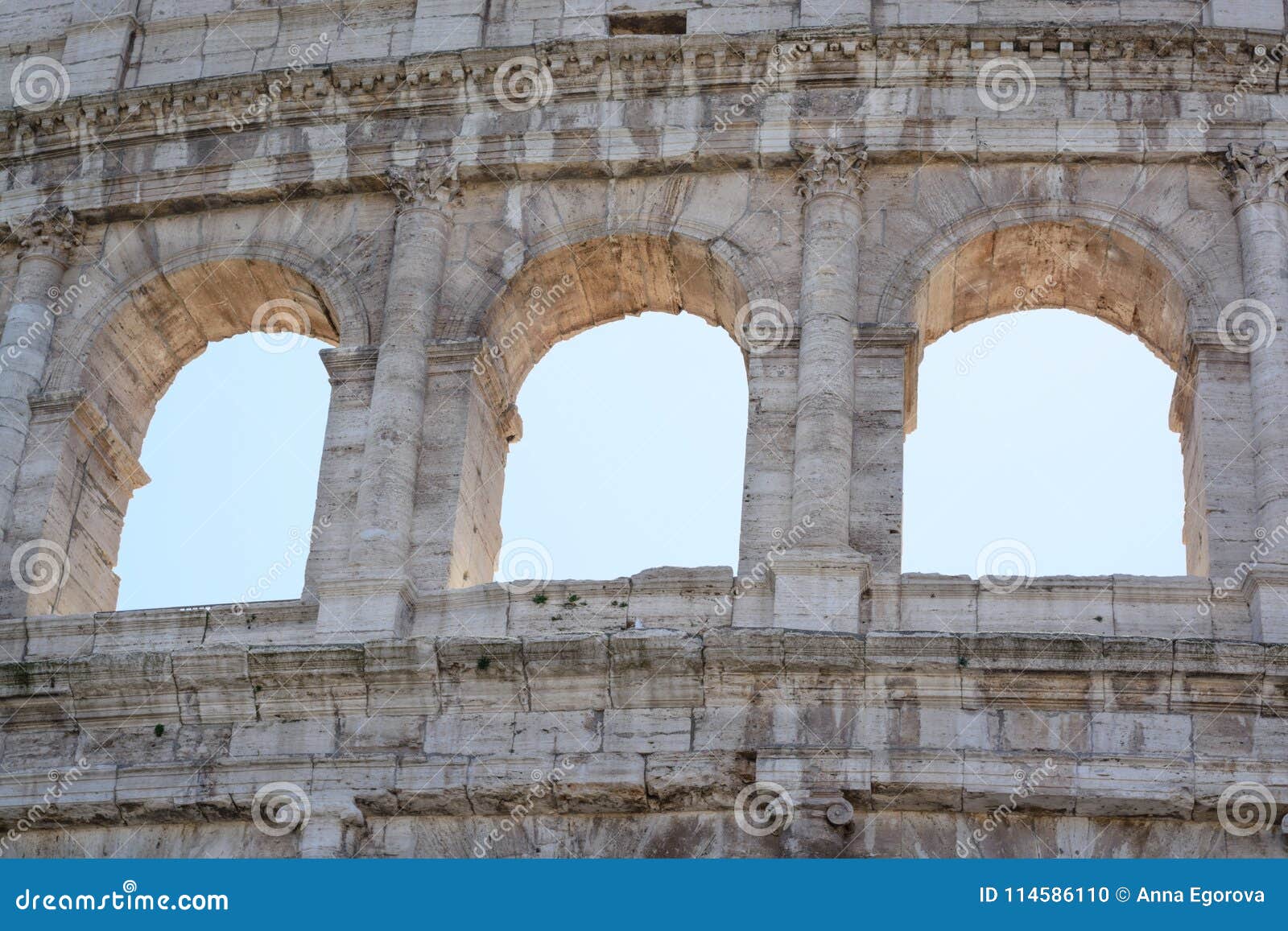 Part of a Facade of the Colosseum with Arches Stock Photo - Image of ...