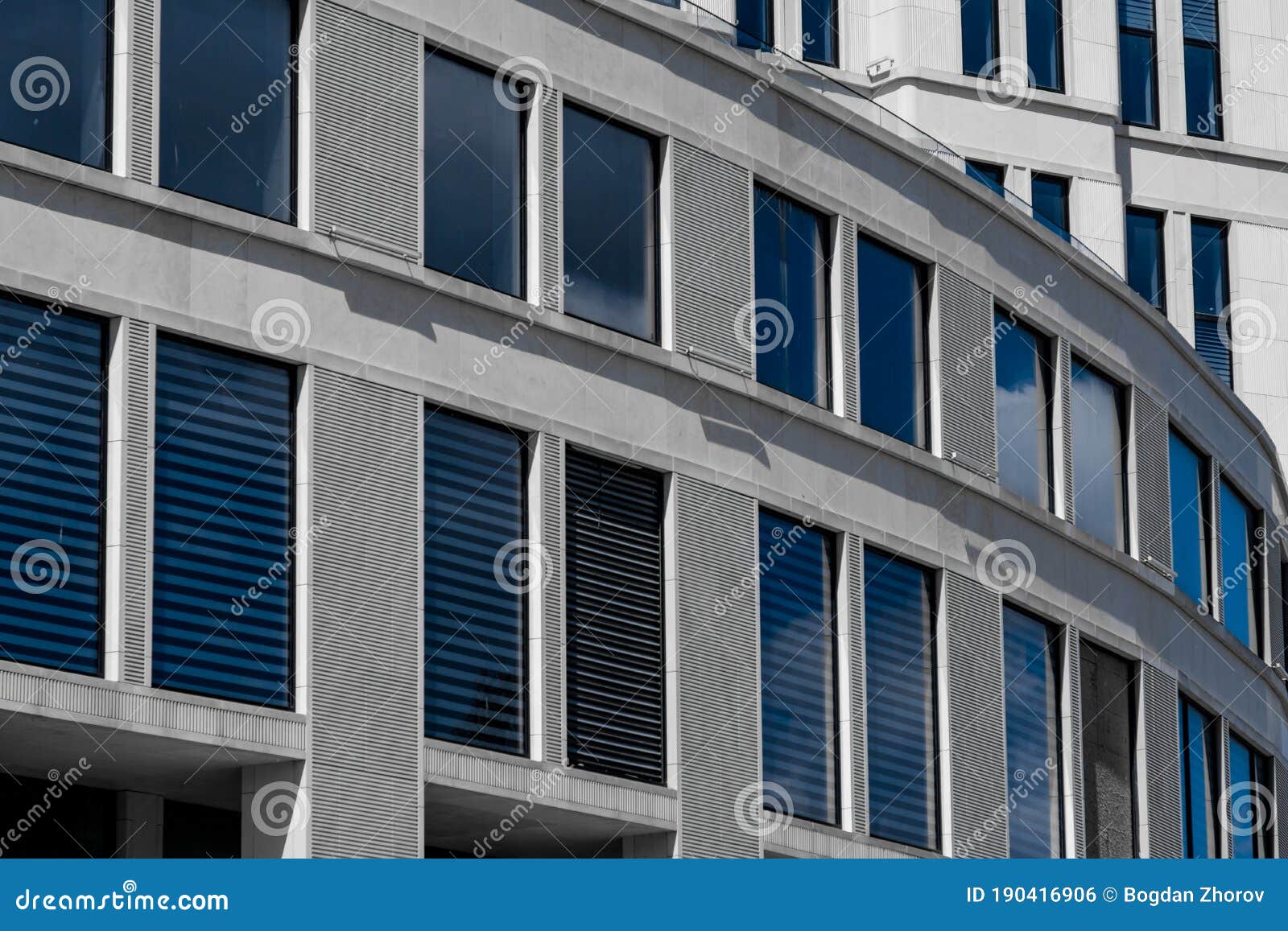 Part of Facade of European Building with Blue Windows. European ...