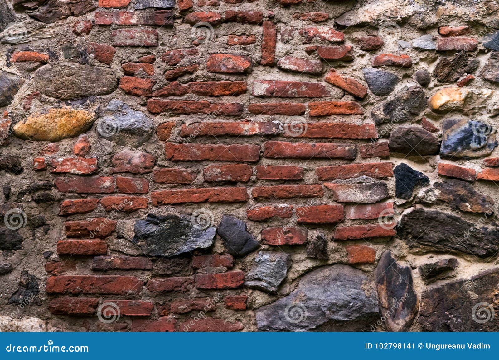 Medieval Wall Built of Stone and Bricks, Background Texture Stock Image ...