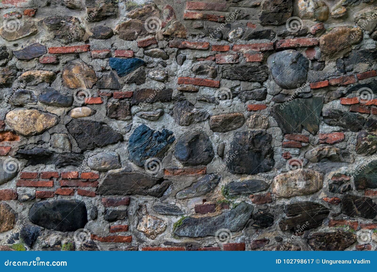 Medieval Wall Built of Stone and Bricks, Background Texture Stock Image ...