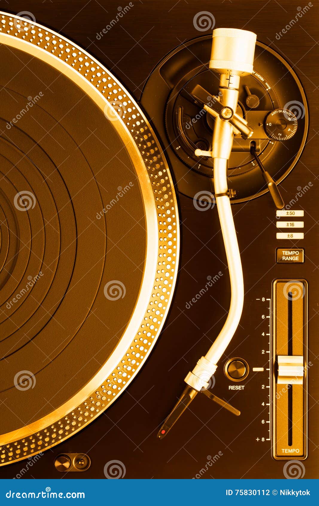 Part of Golden Dj Turntable with Tonearm, Top View Stock Photo - Image ...