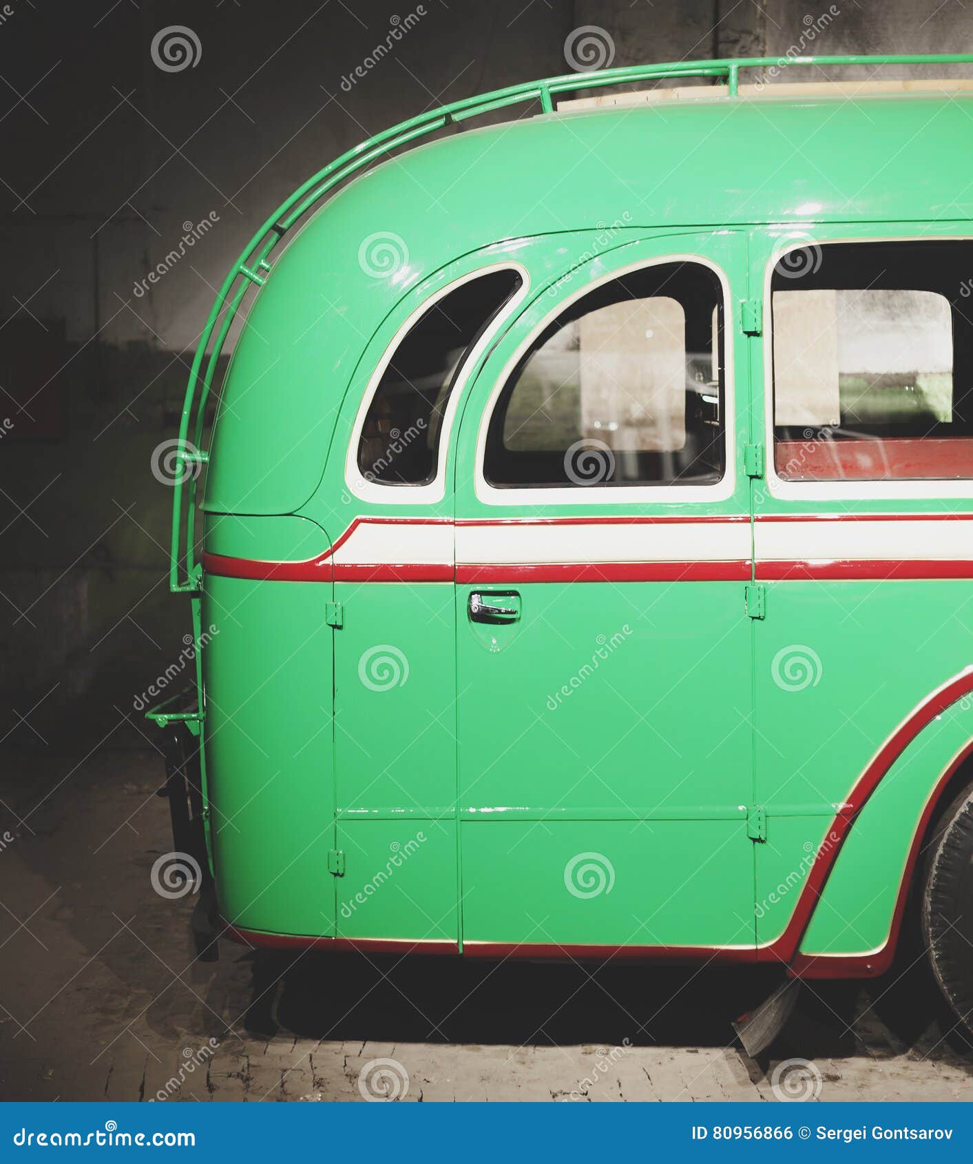 Part of Green Old Retro Bus. Back Door. Stock Photo - Image of green ...