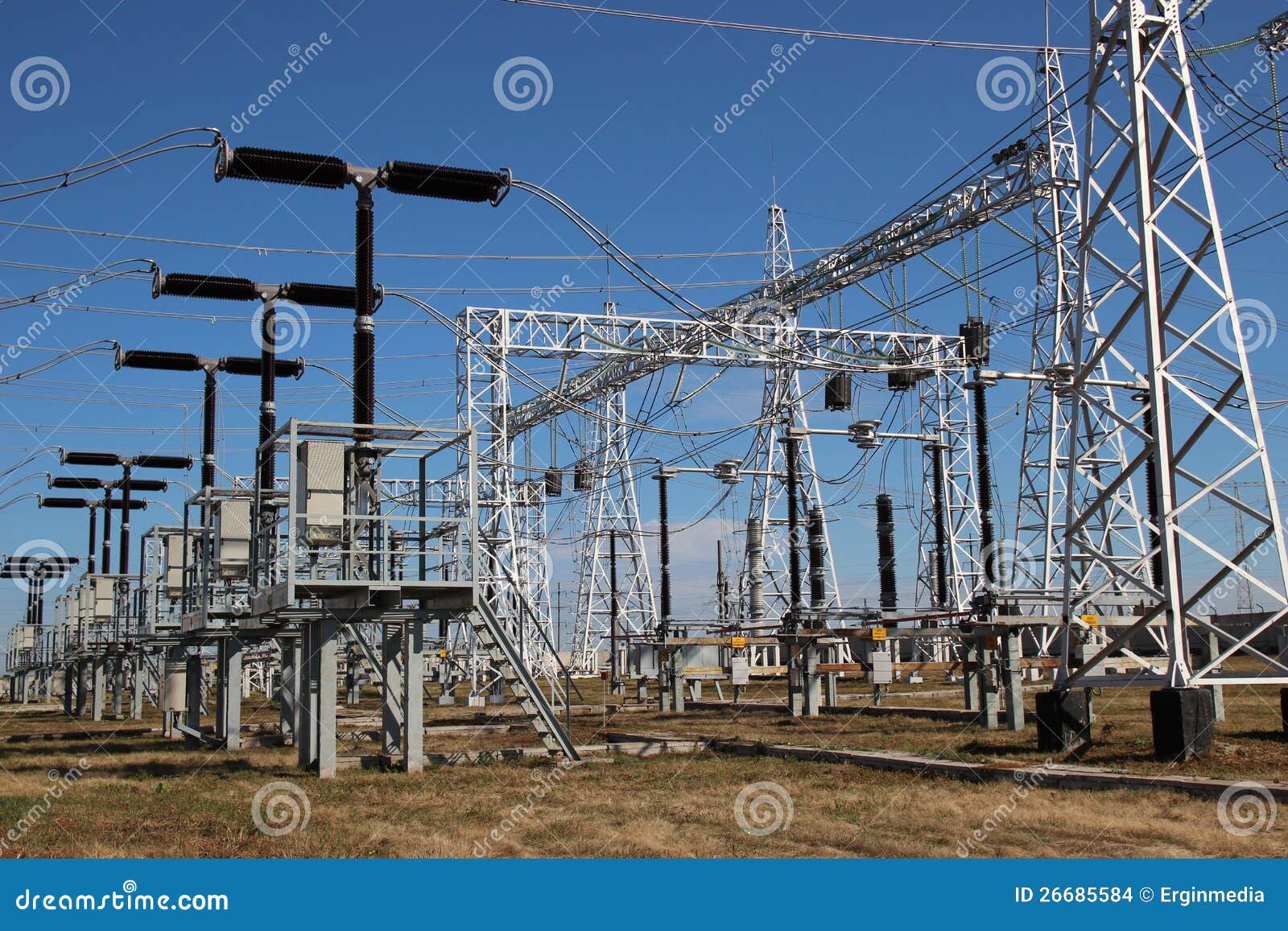Part of High-voltage Substation Stock Photo - Image of landscape, line ...