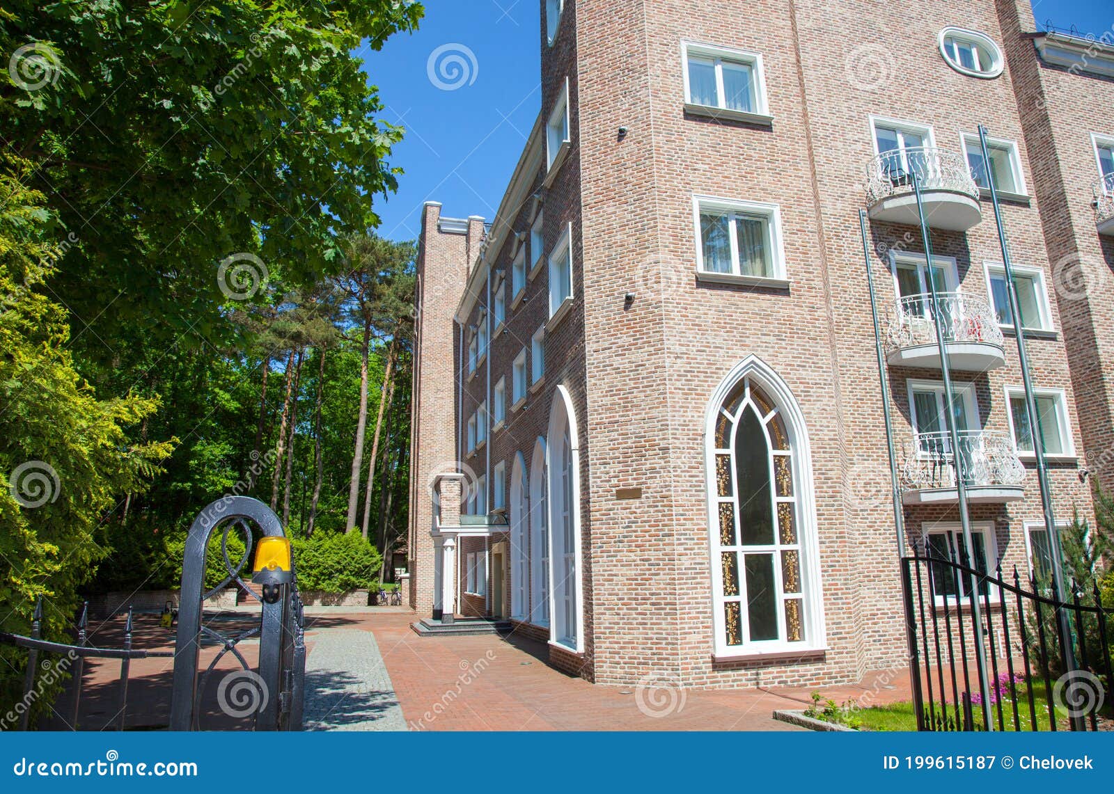 Part of the hotel. stock image. Image of balcony, housing - 199615187