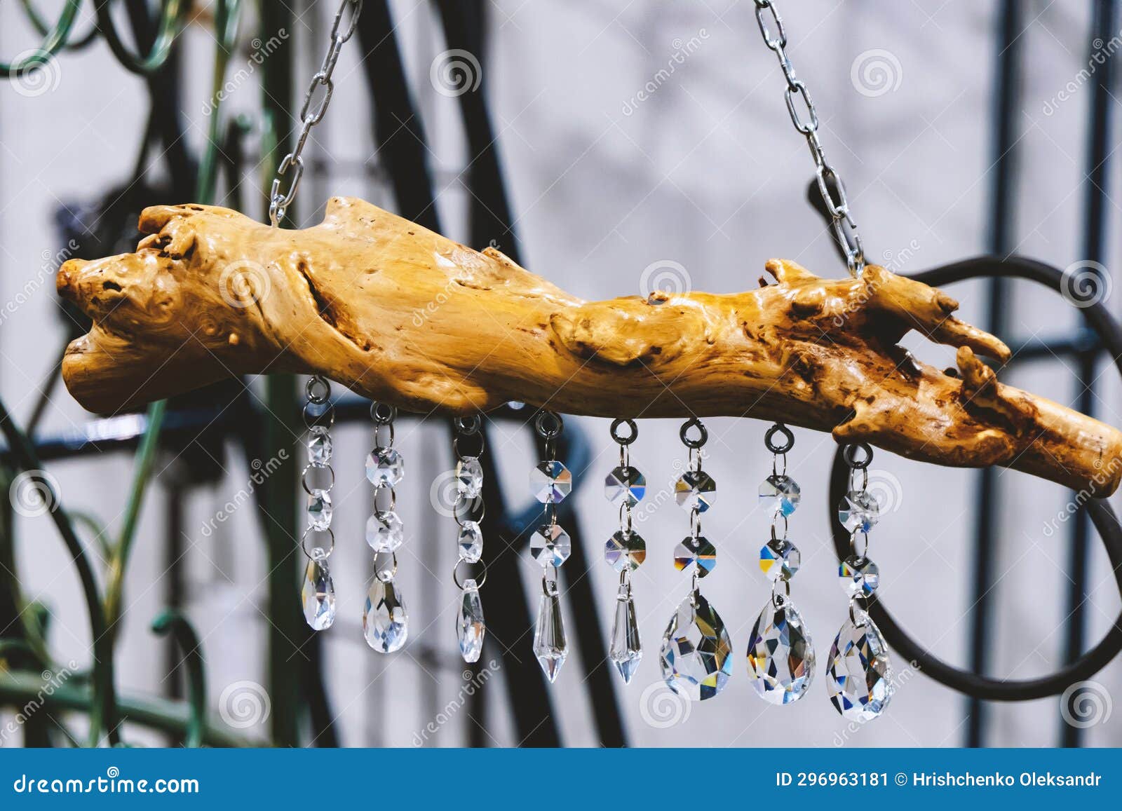 Part of the Interior Decor. Tree Root with Shiny Glass Stones Hanging ...