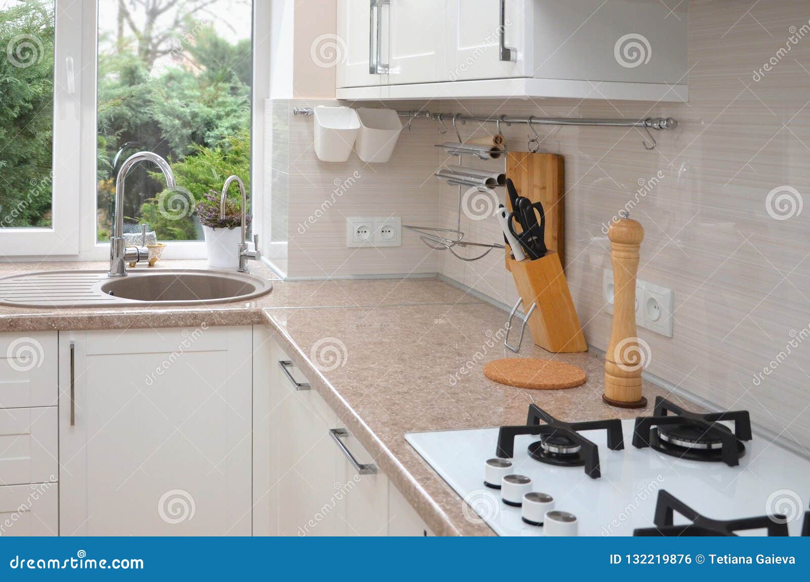 Part of the Kitchen Interior Against the Window Stock Photo - Image of ...