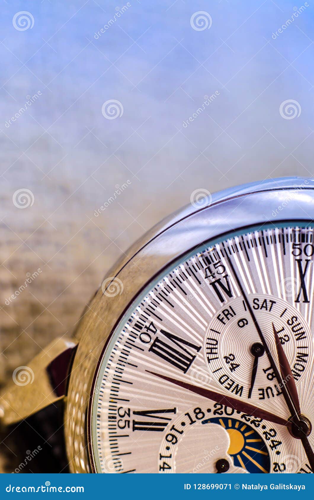 A Part of the Watch Face on the Blurry Linen Background. Macro. Stock ...