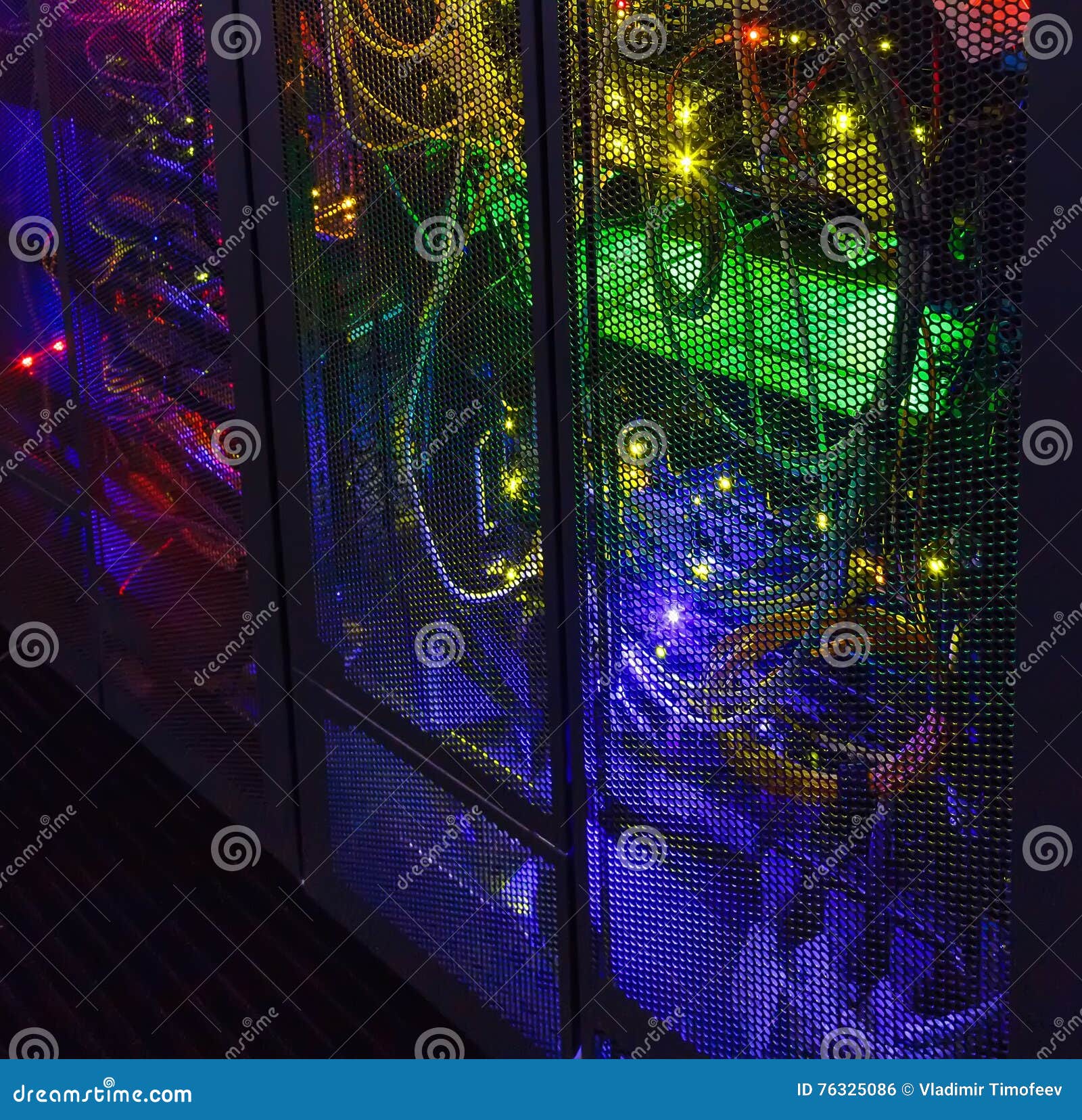 Part of Mainframes with Wires and Lighting in Data Center Stock Photo ...