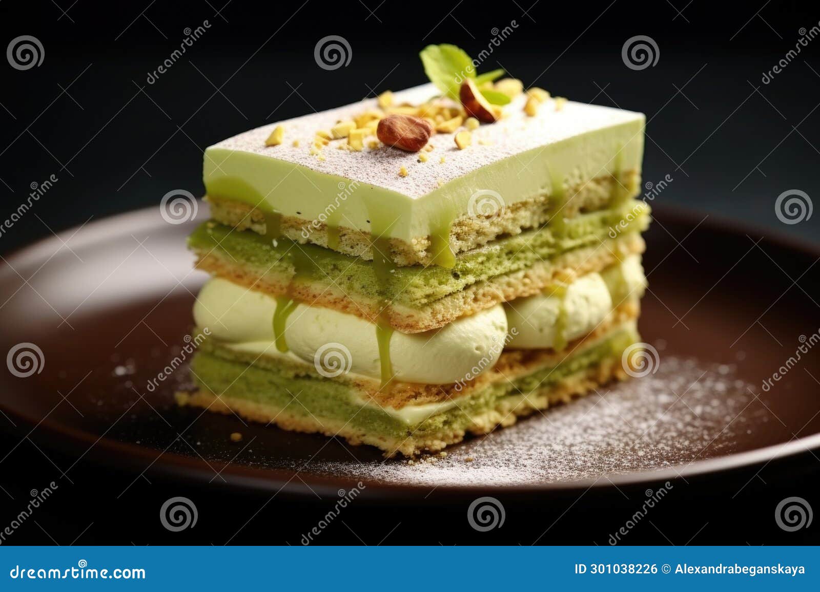 Part of the Matcha Sponge Cake with Pistachio and Vanilla Layers Stock ...