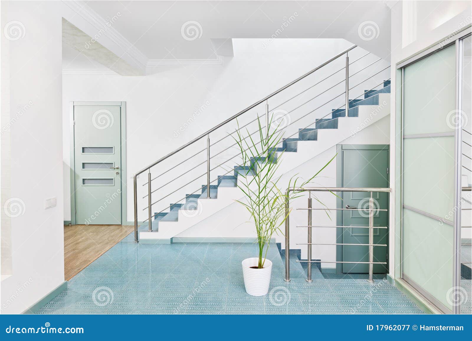 Part of Modern Hall Interior with Metal Staircase Stock Image - Image ...