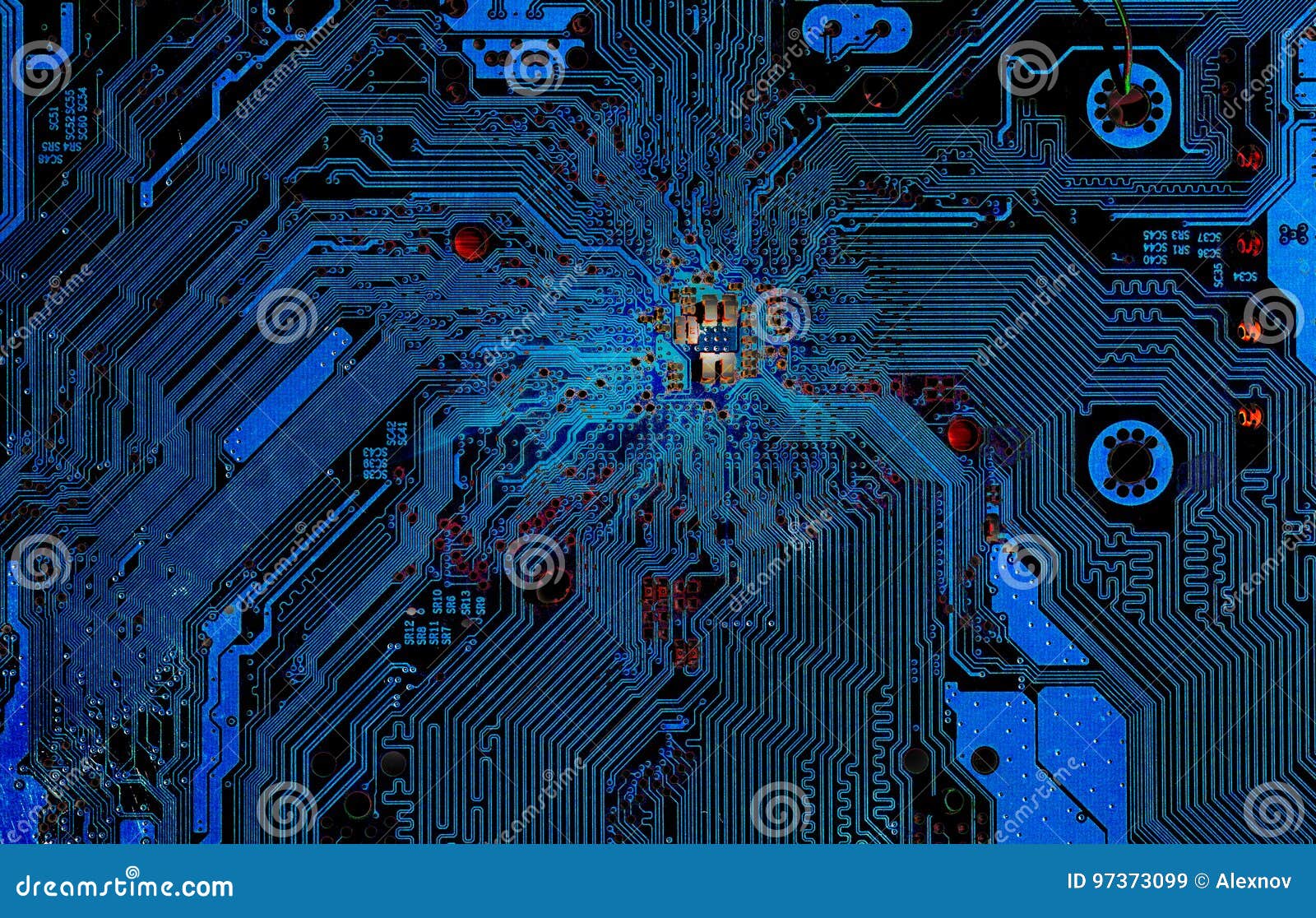 Part of the Motherboard in Blue Stock Image - Image of digits, blue ...