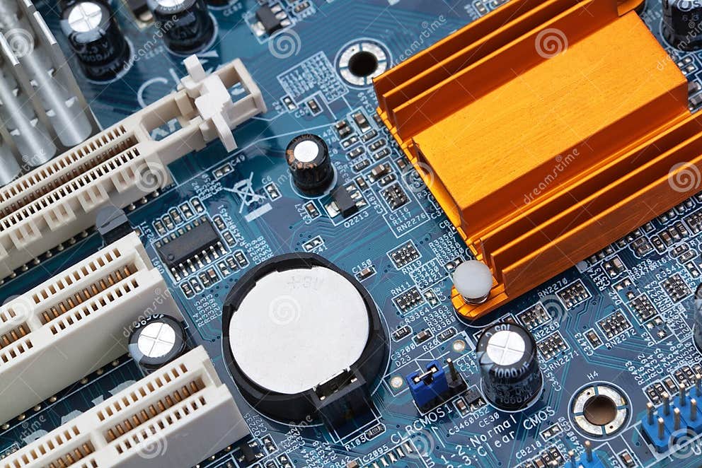 Part of the Motherboard of the Computer with Battery. Stock Photo ...