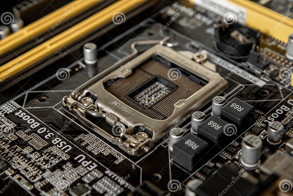 Part of the Motherboard with a Processor Socket and Other Connectors To ...