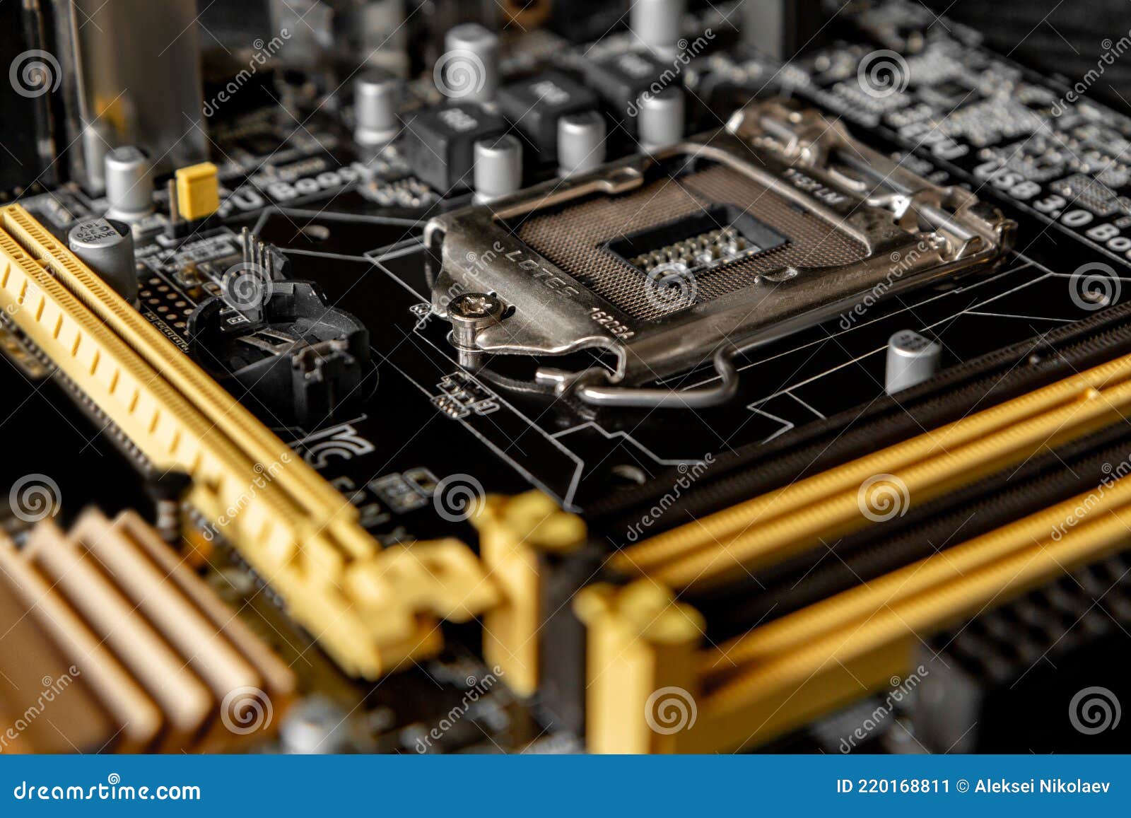 Part of the Motherboard with a Processor Socket and Other Connectors To ...