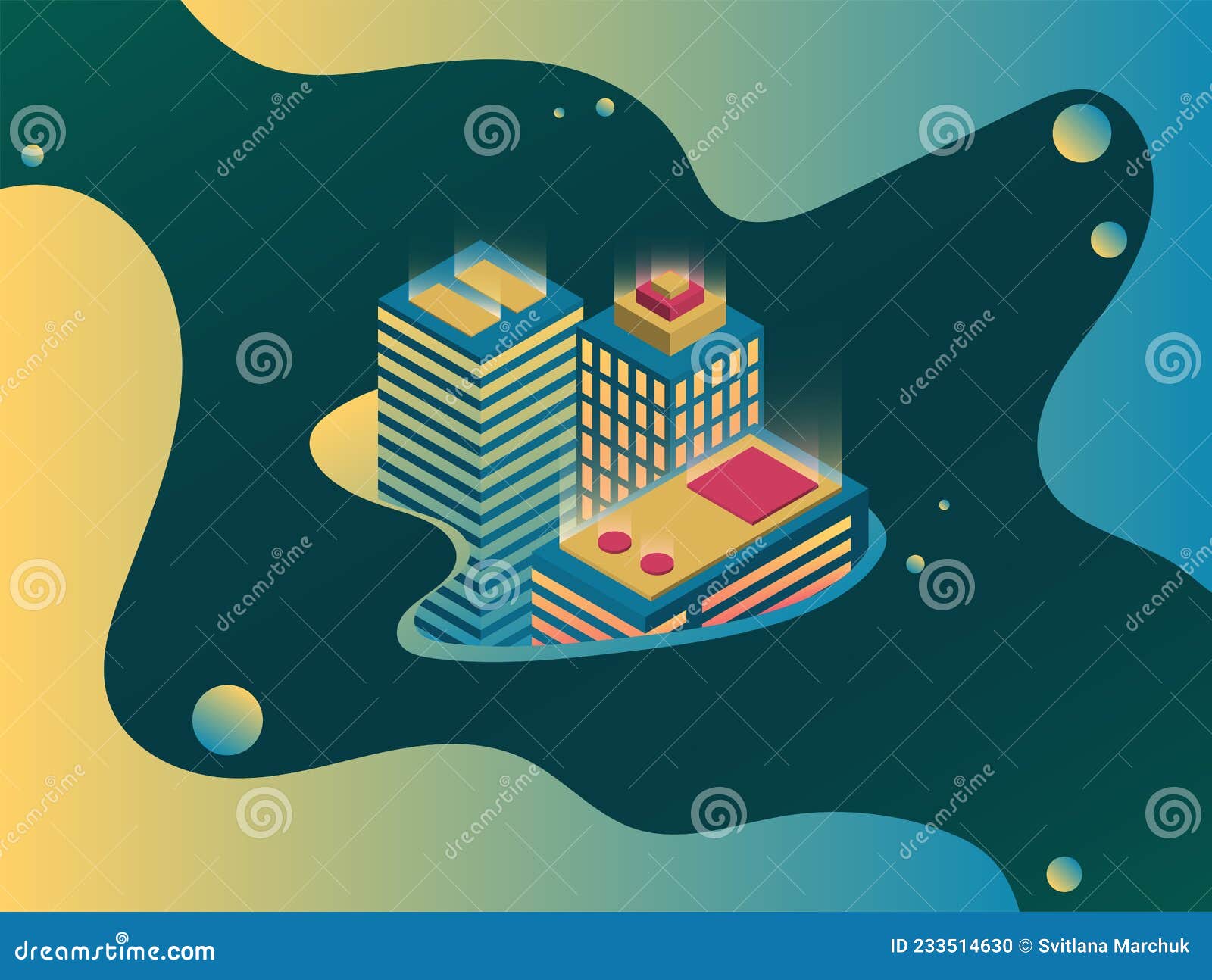 Part of the Neon City in a Rounded Frame with Gradient Design Elements ...