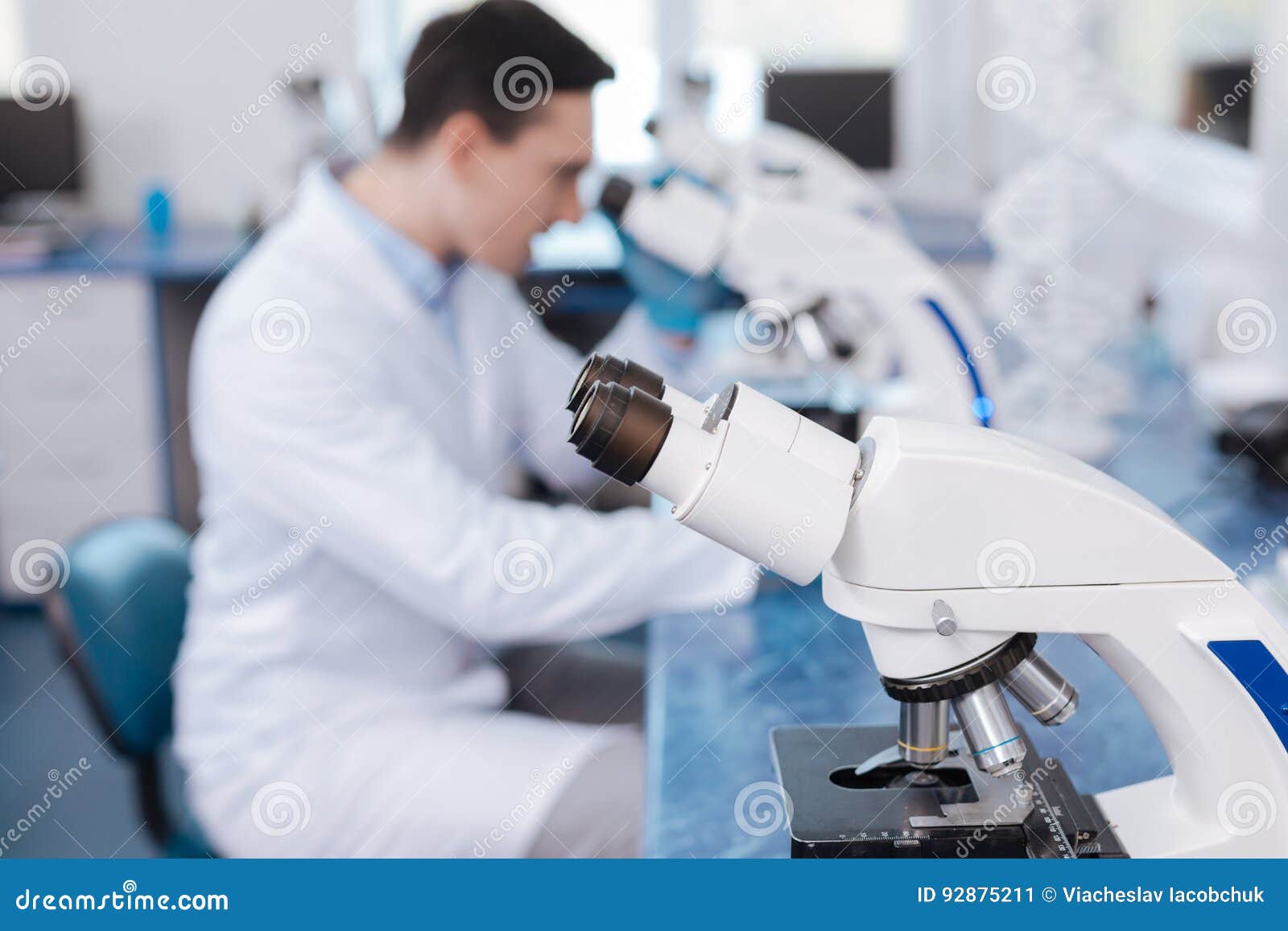 Part of New Microscope Being on the Foreground Stock Image - Image of ...