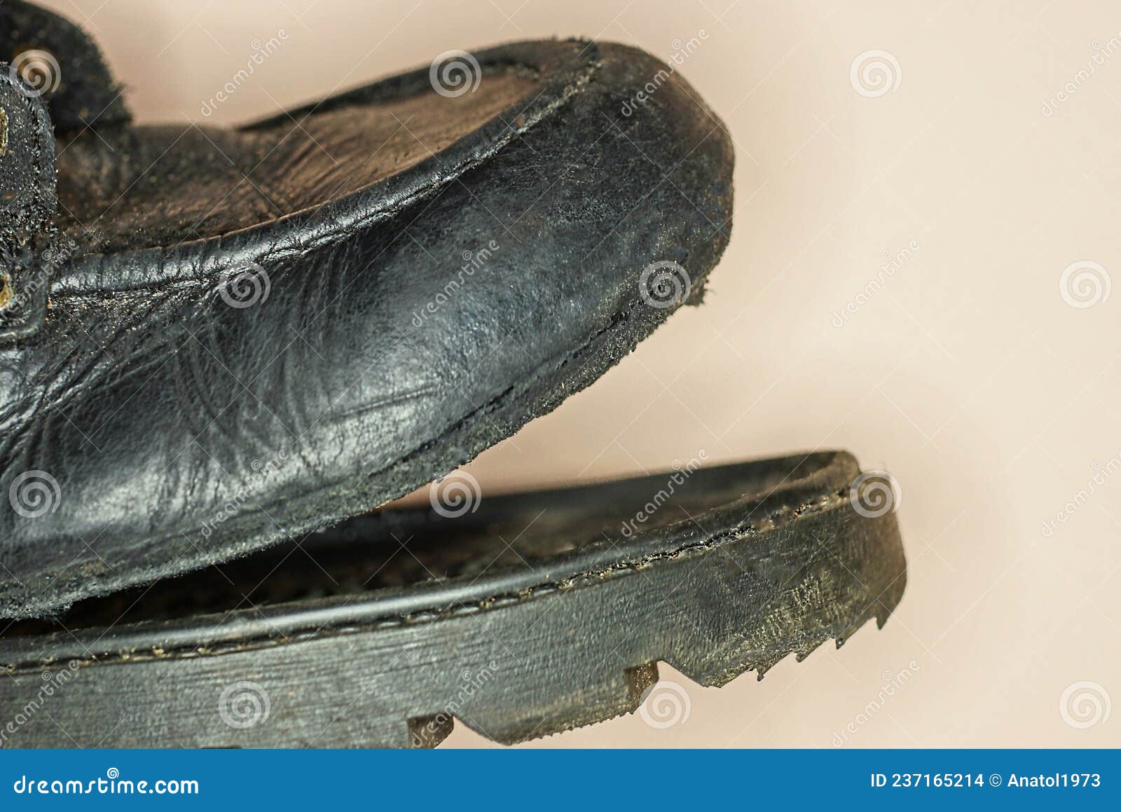 Part of an Old Black Leather Boot with a Torn Off Sole Stock Photo ...