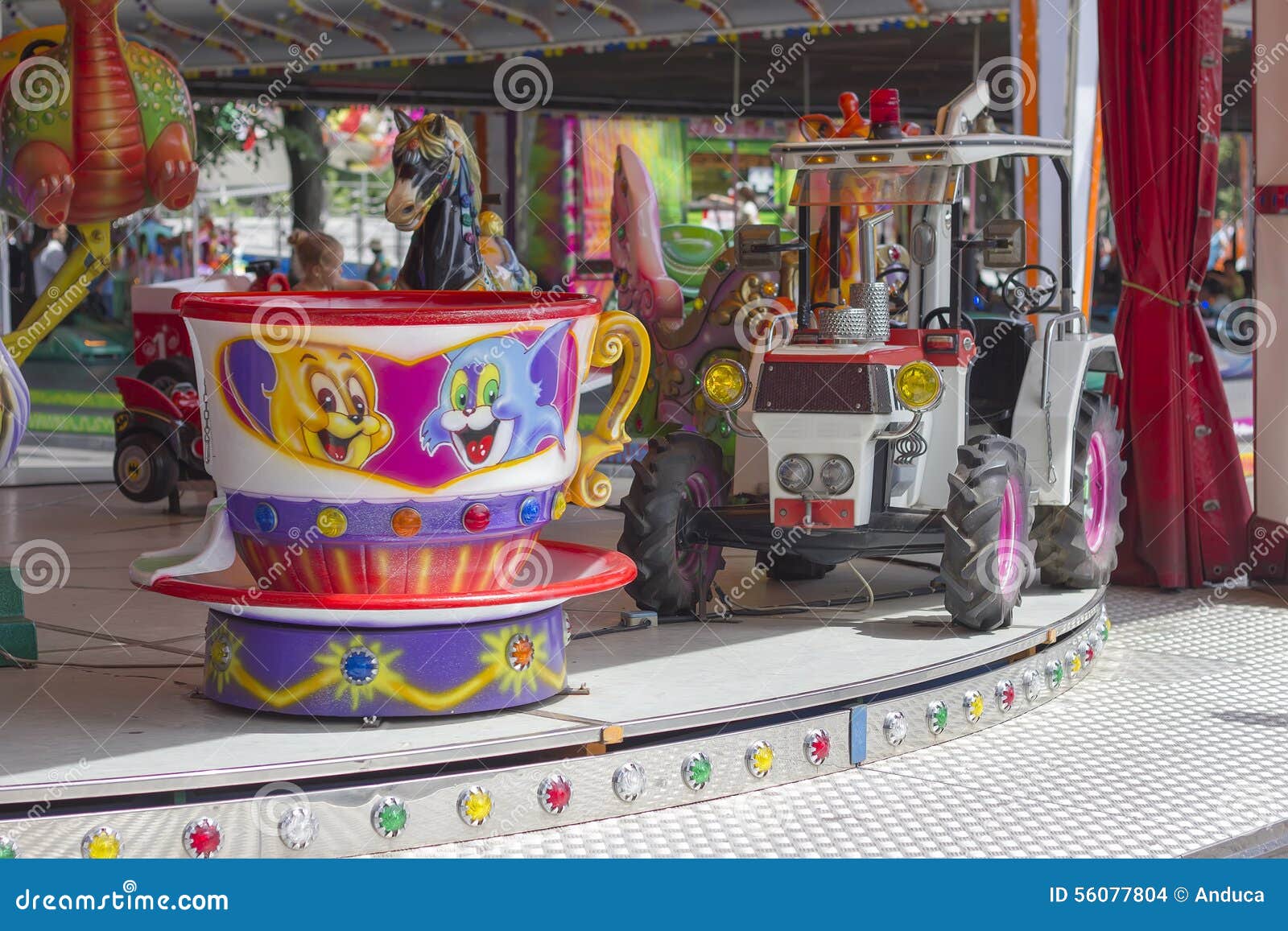 Part Of The Carousel In The Form Of Swan Against The Classic Blue Sky ...