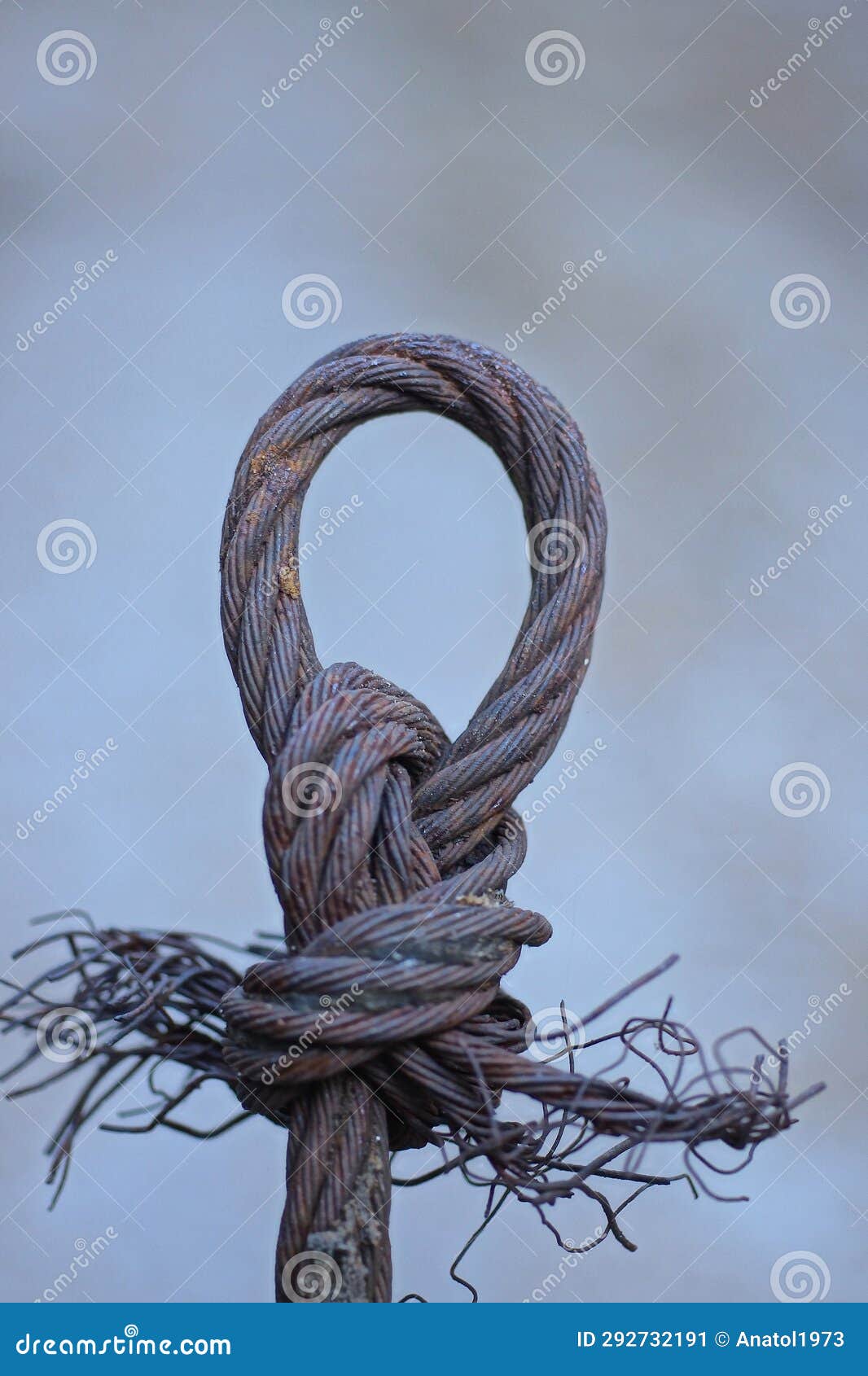 Part of an Old Rusty Brown Steel Cable with a Knot and a Loop Stock ...