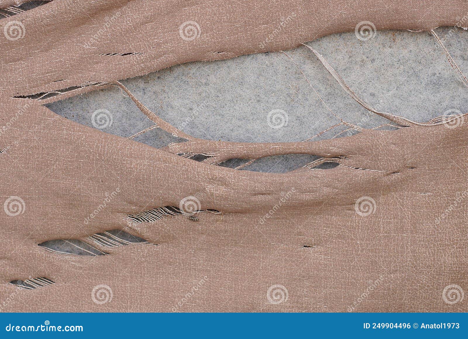 Part of the Old Upholstery on the Wall of Torn Brown Fabric with Holes ...