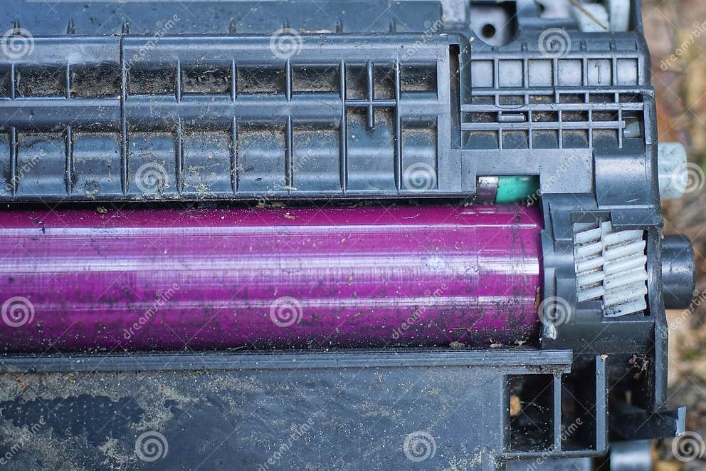 One Black Large Old Dirty Plastic Part from a Printer with a Lilac ...