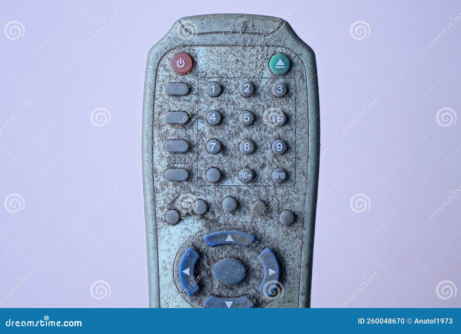 Part on One Old Gray Dirty Plastic Television Remote Control Stock ...