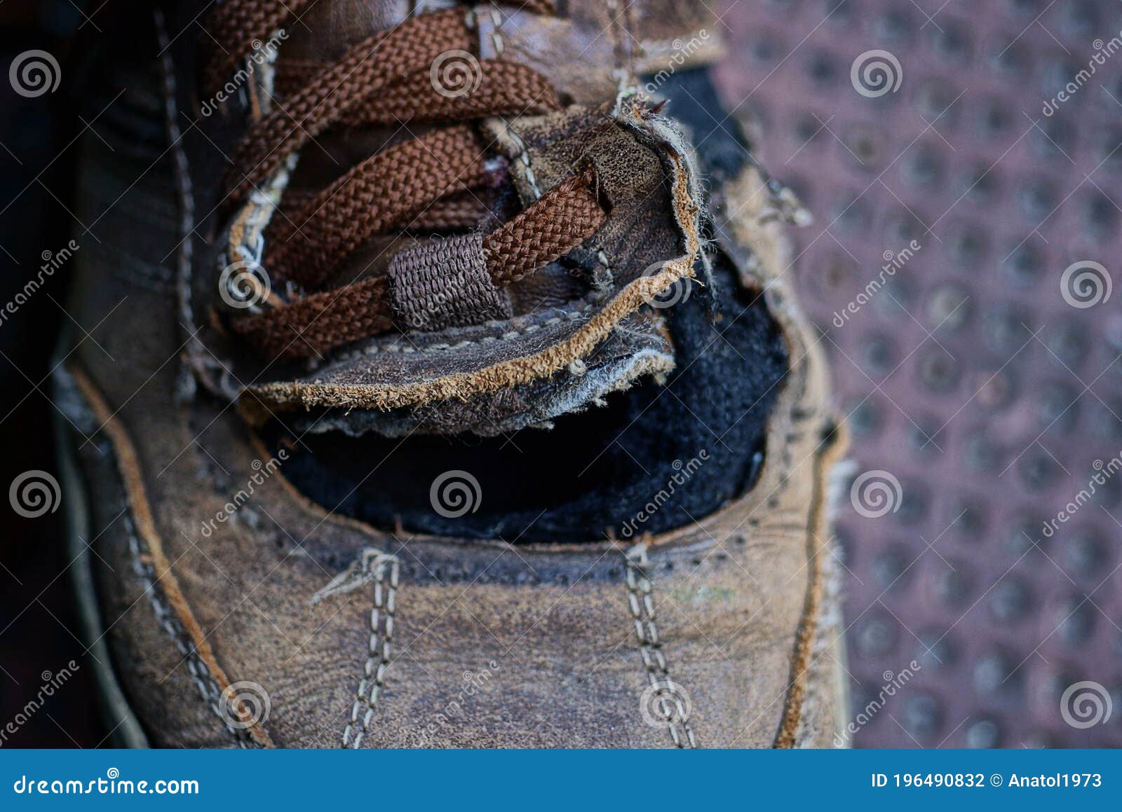 Part of One Old Torn Brown Leather Boot Stock Photo - Image of boots ...
