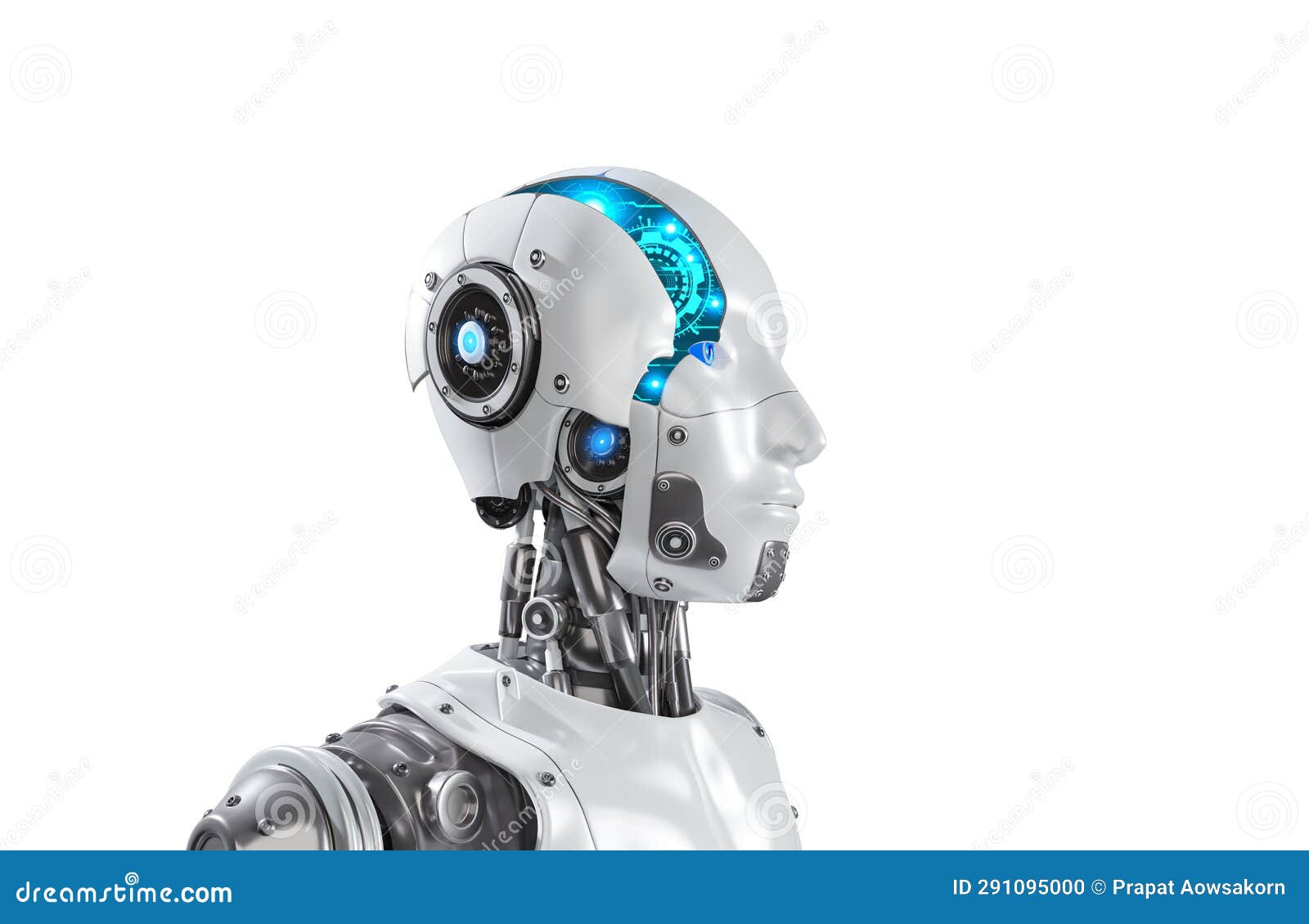 Part of One Separated Robot Head 3D Rendering with Digital Brain Engine ...