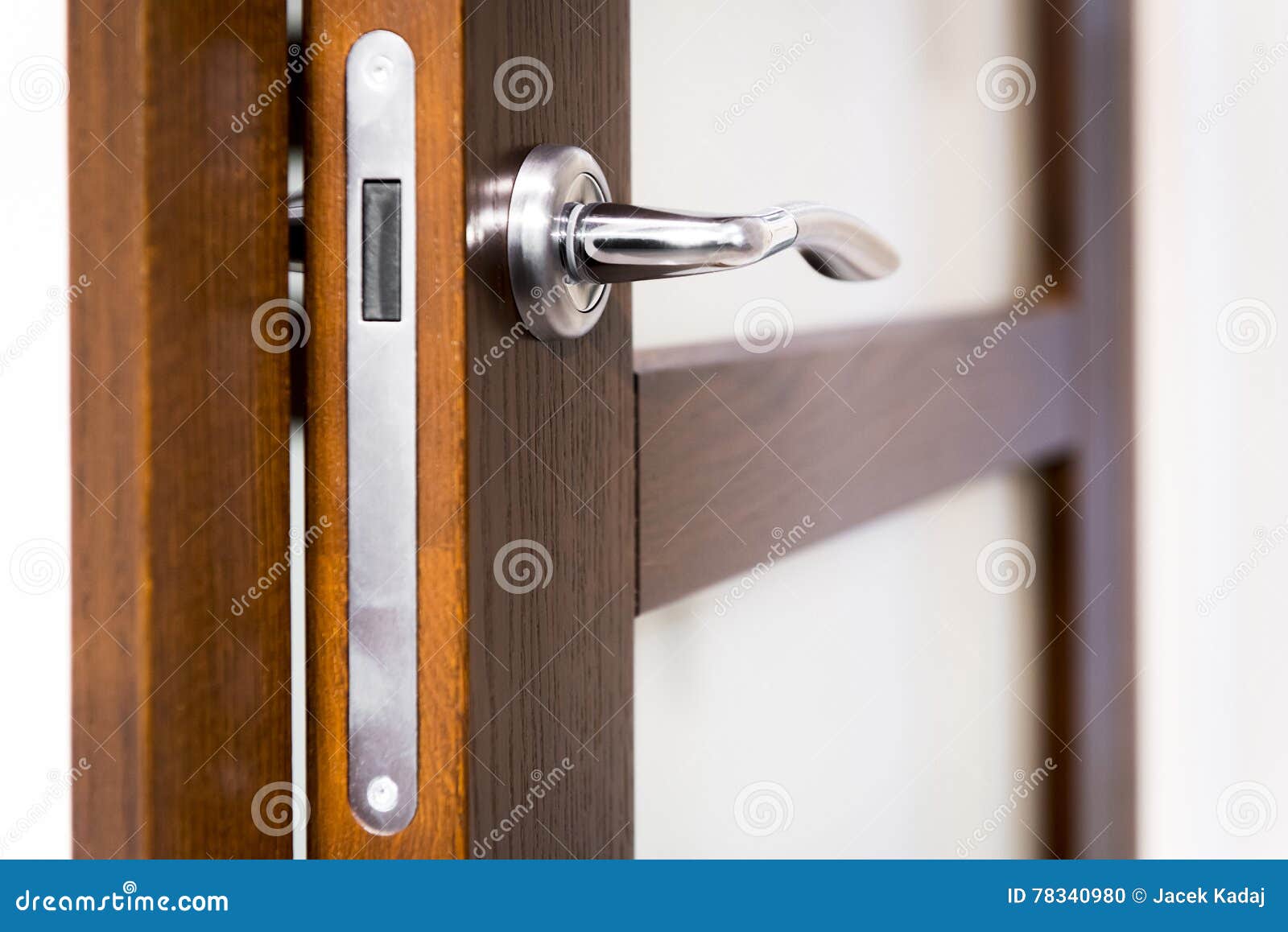 Part of Open Door with Silver Door-handle Stock Photo - Image of ...