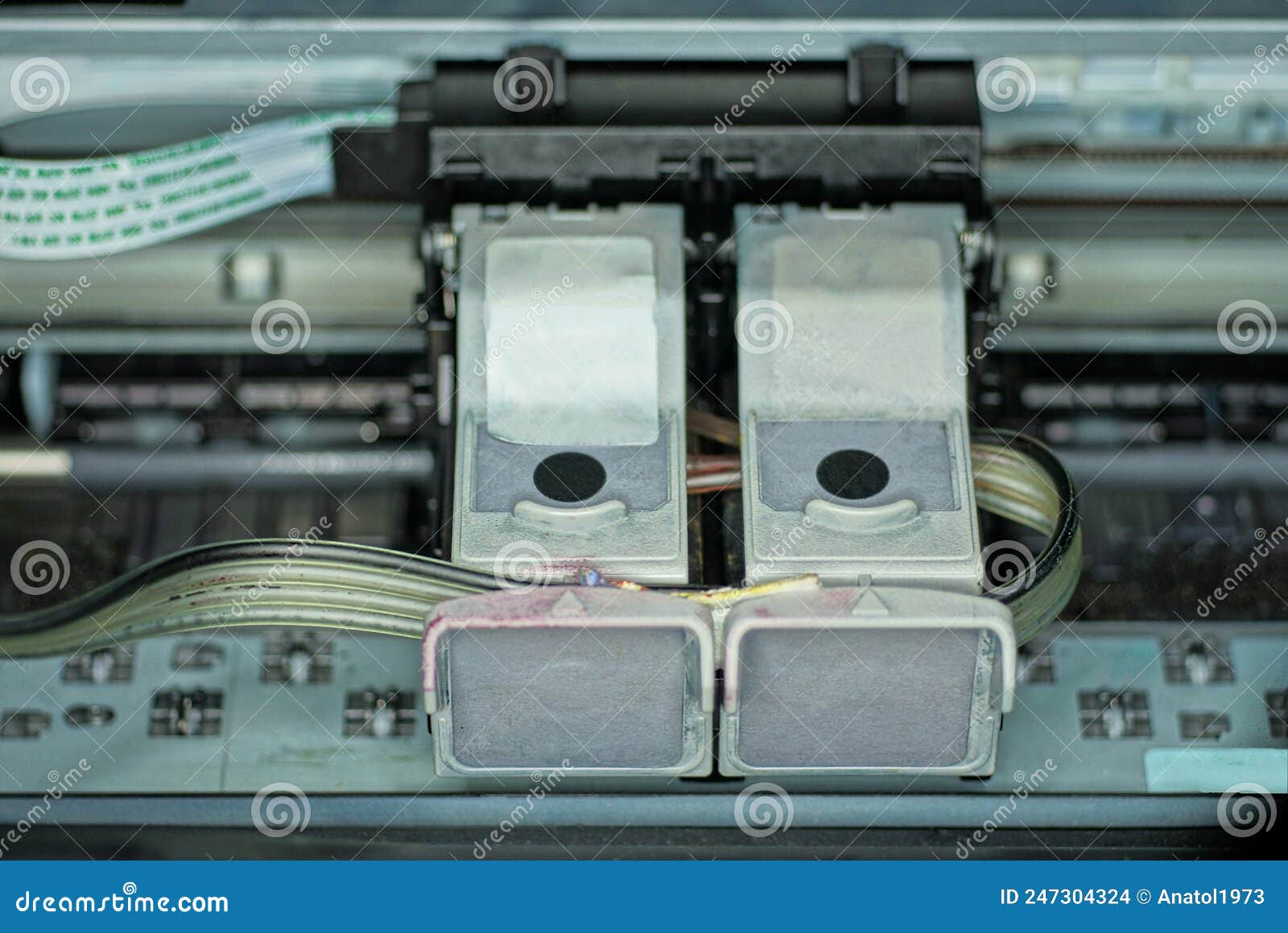 Part of an Open Printer with Two Cartridges on the Mechanism Stock ...