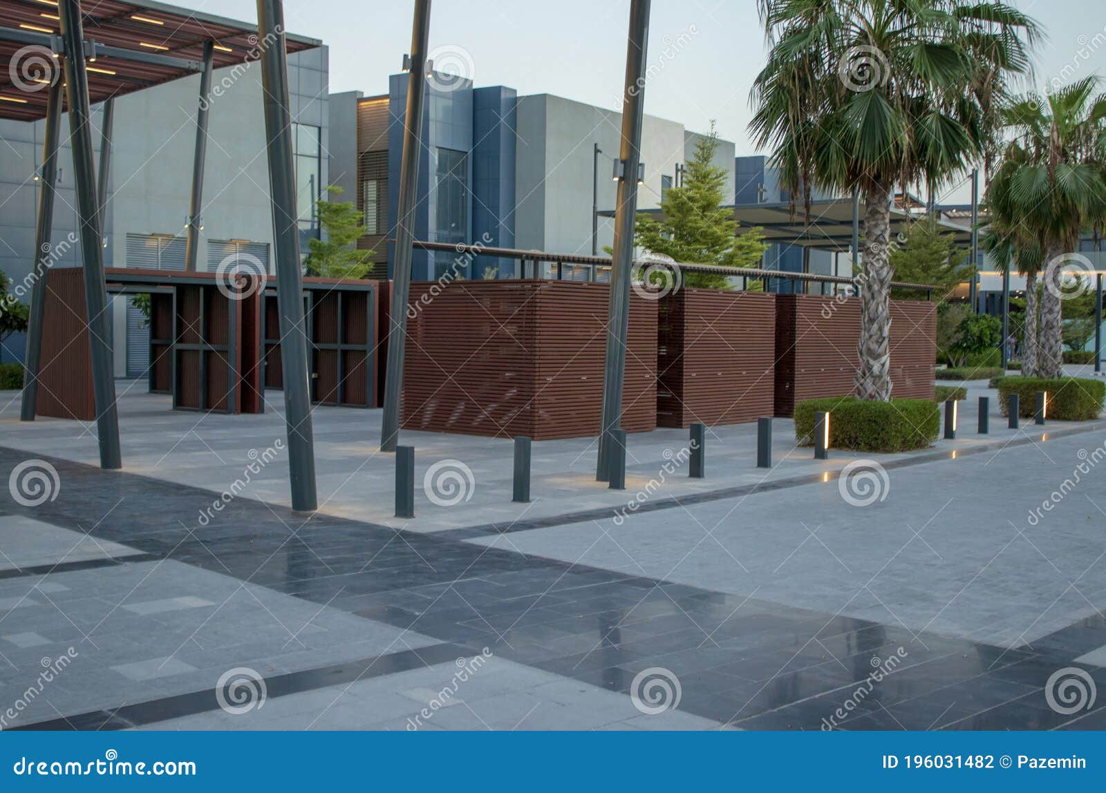 Part of a Park with Trees and Shade Installations Stock Photo - Image ...