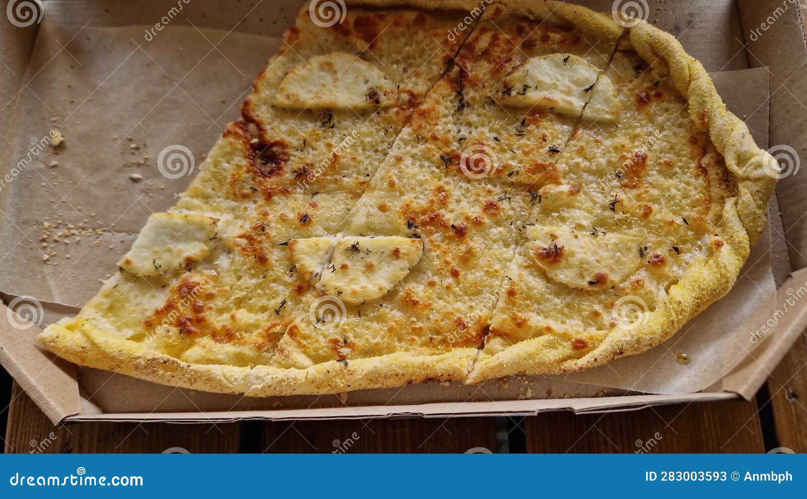 Part of Pizza with Different Cheeses in Open Cardboard Box Stock Video ...
