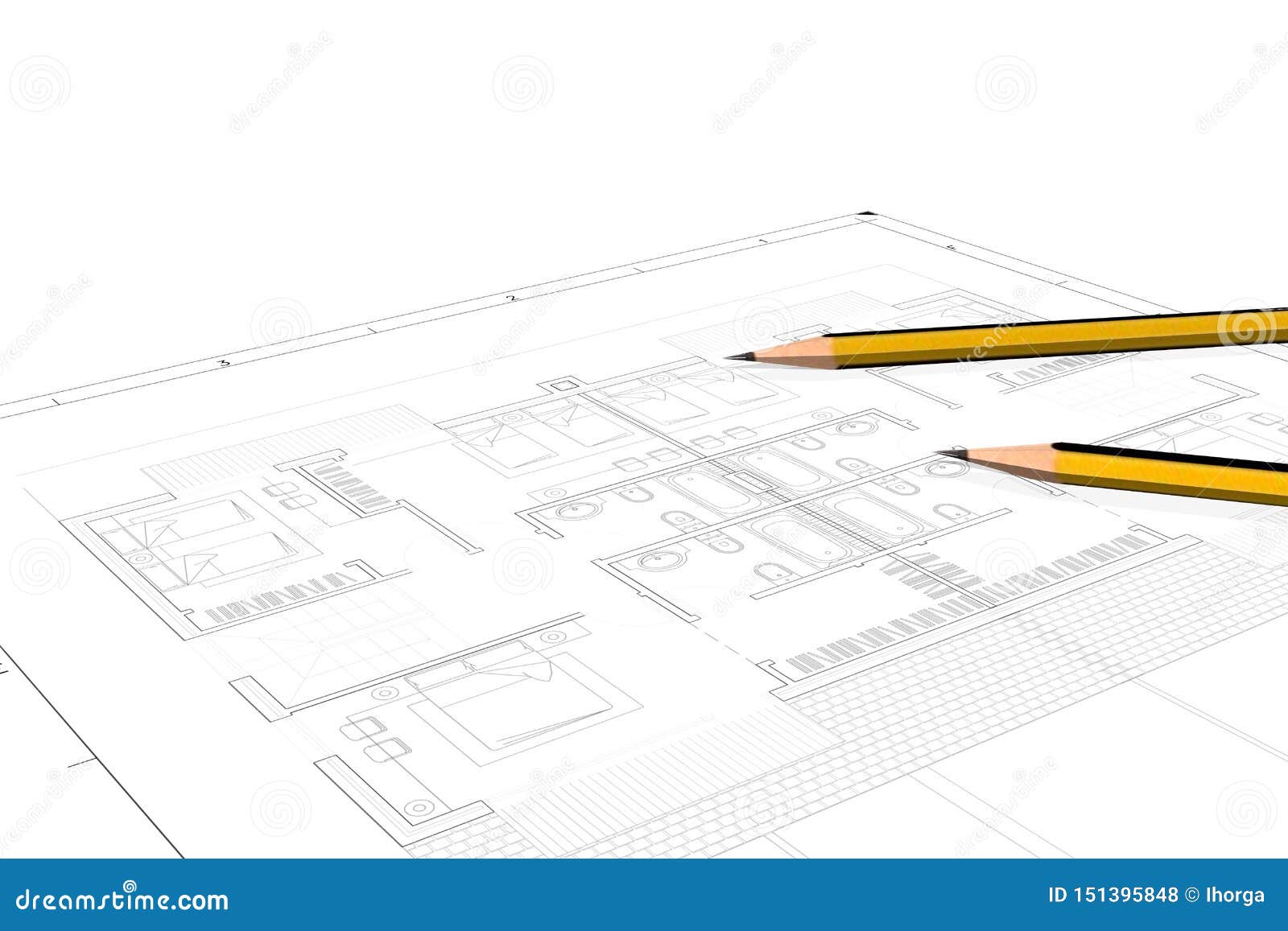 Part Plan of Architectural Project on the White Background Stock ...