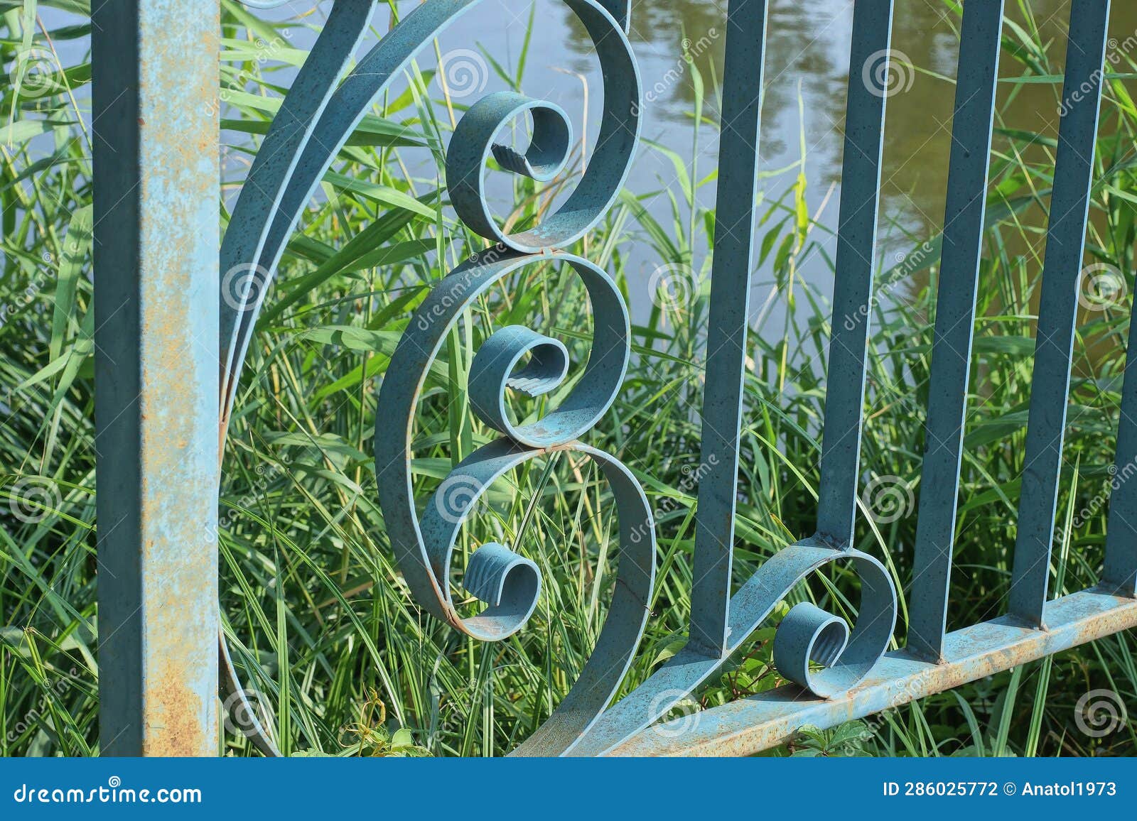Part of a Railing Design Made of Blue Metal Bars in a Wrought Iron ...
