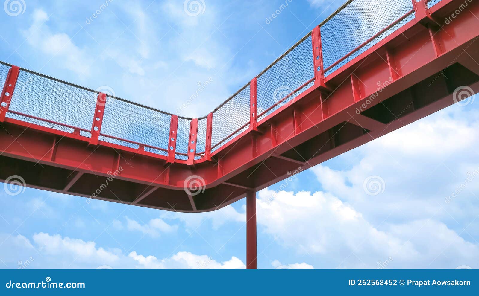 Part of Red Metal Skywalk Against White Clouds on Blue Sky Background ...