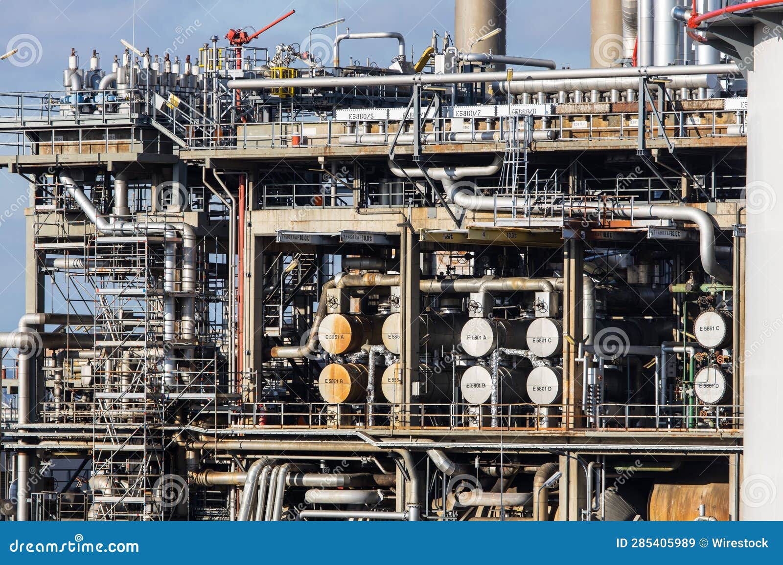 Part of Refinery Facility with Complicated Pipe System Stock Image ...