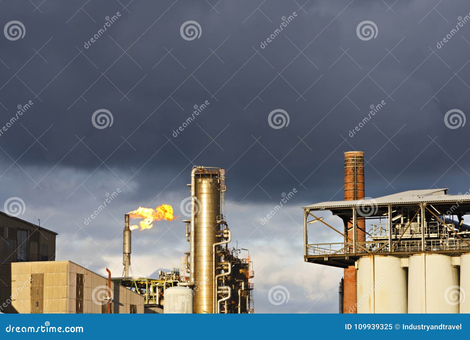 Flare and Refinery stock image. Image of pollution, industry - 109939325