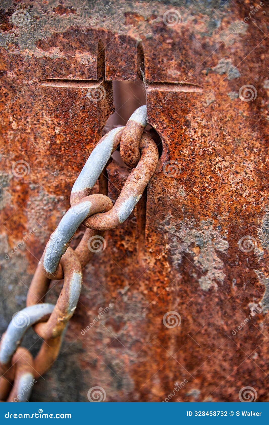 Part of Rusting Chain Over Rusted Surface. Stock Photo - Image of ...