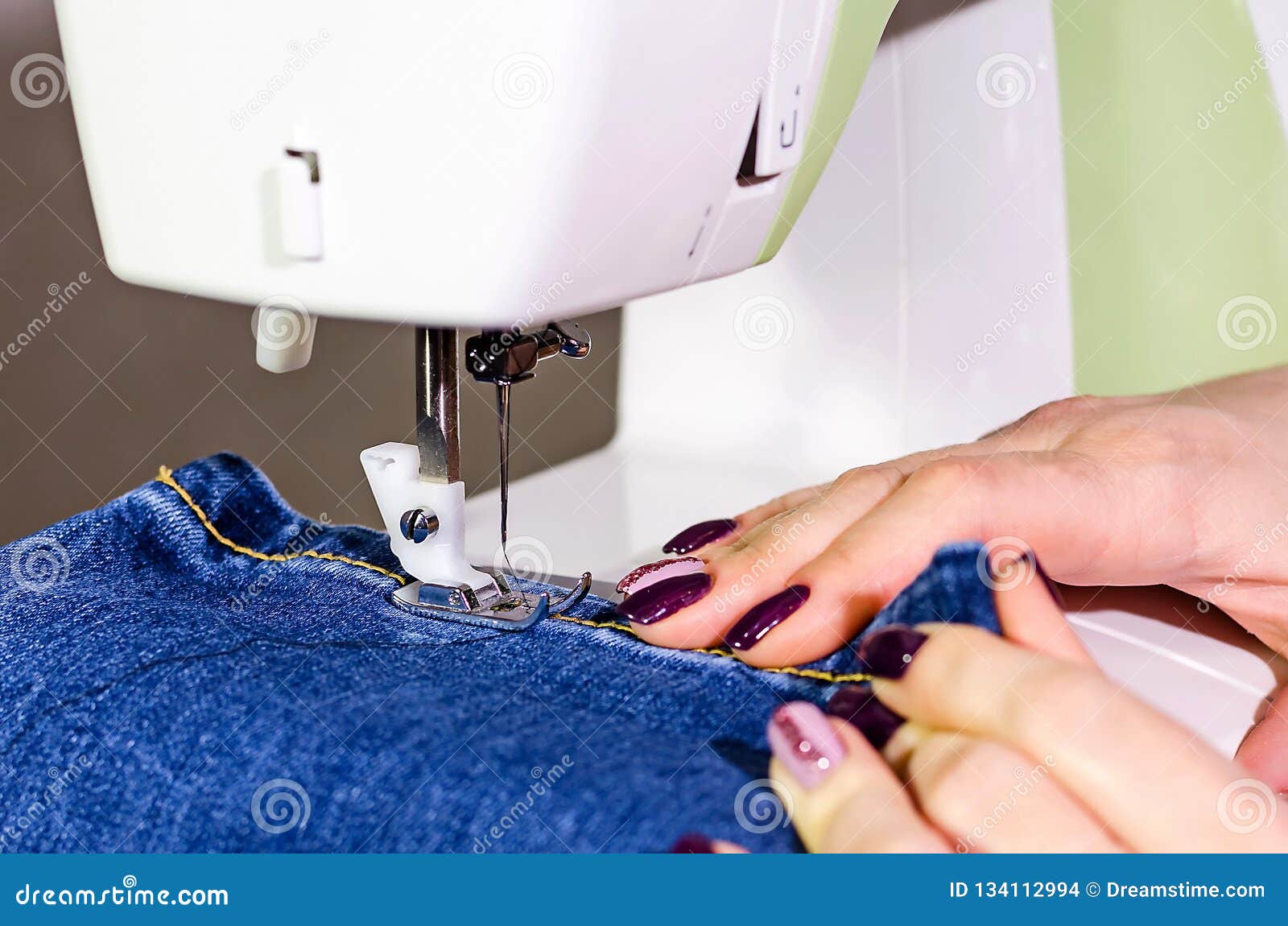 Girl Shet on the Sewing Machine Stock Photo - Image of female, homemade ...