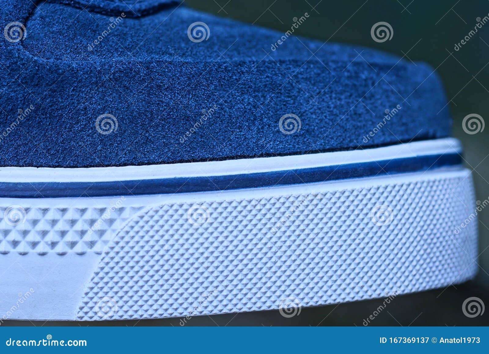 Shoe Made of Blue Suede and White Plastic Sole Stock Image - Image of ...