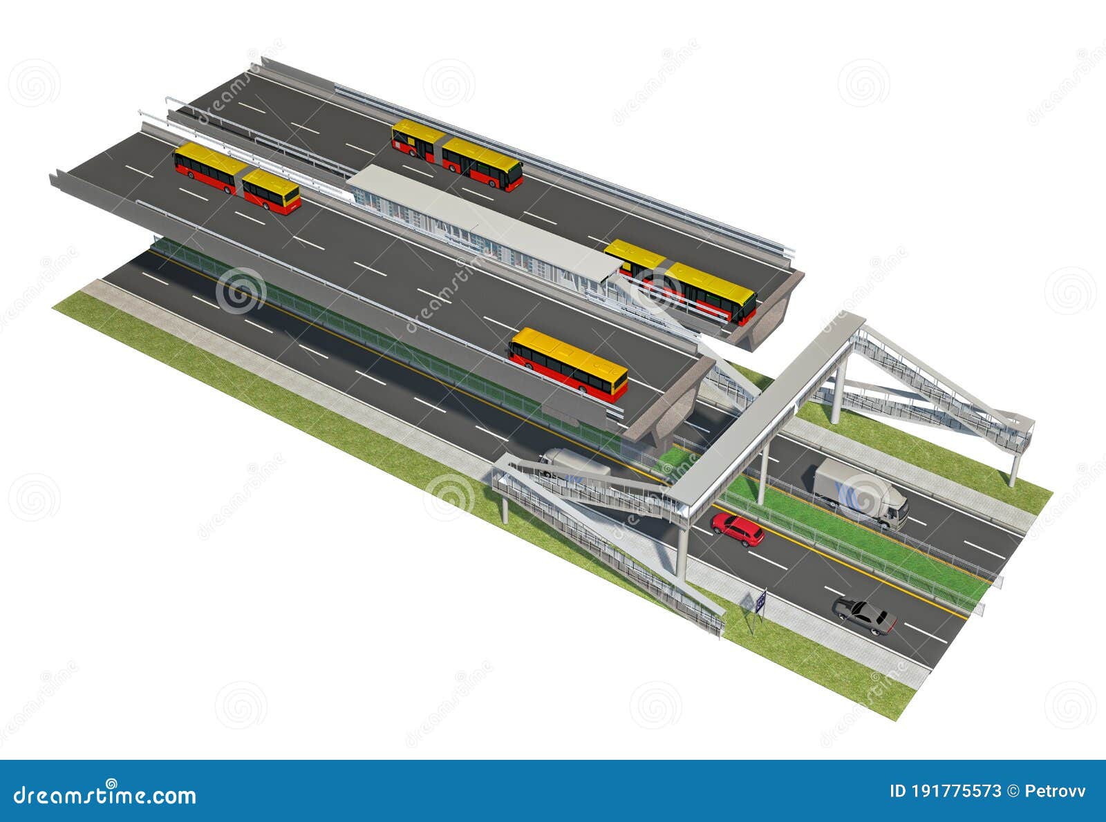 Part of a Two-level Road with an Elevated Walkway Stock Illustration ...