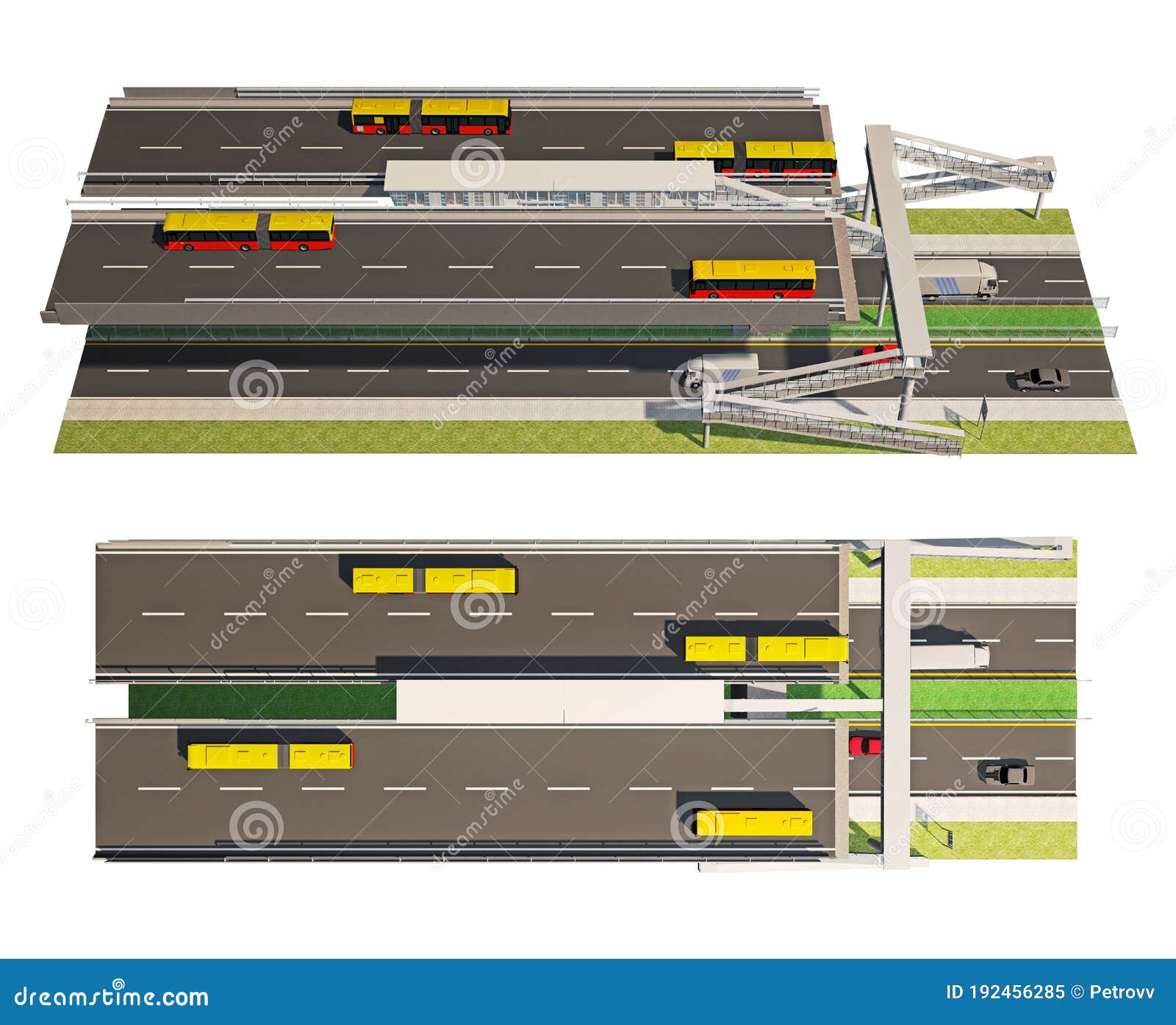 Part of a Two-level Road with an Elevated Walkway Stock Illustration ...