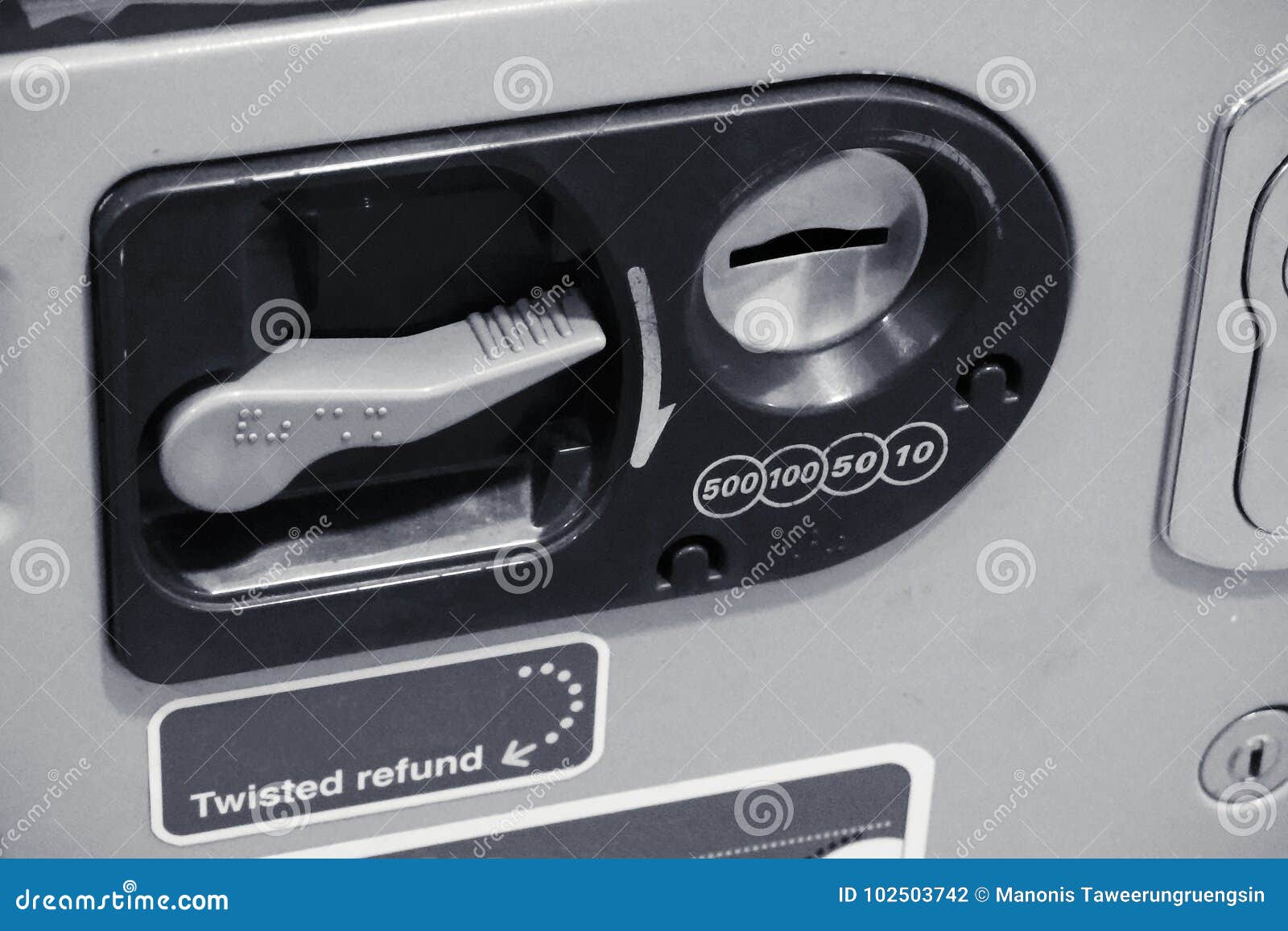 Part of Vending Machine for Insert Coins in Black and White Stock Photo ...