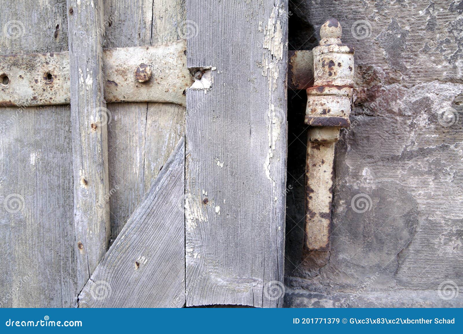 Part Of A Very Old Window Shutter With Flaky Paint And Rust Stock Image ...